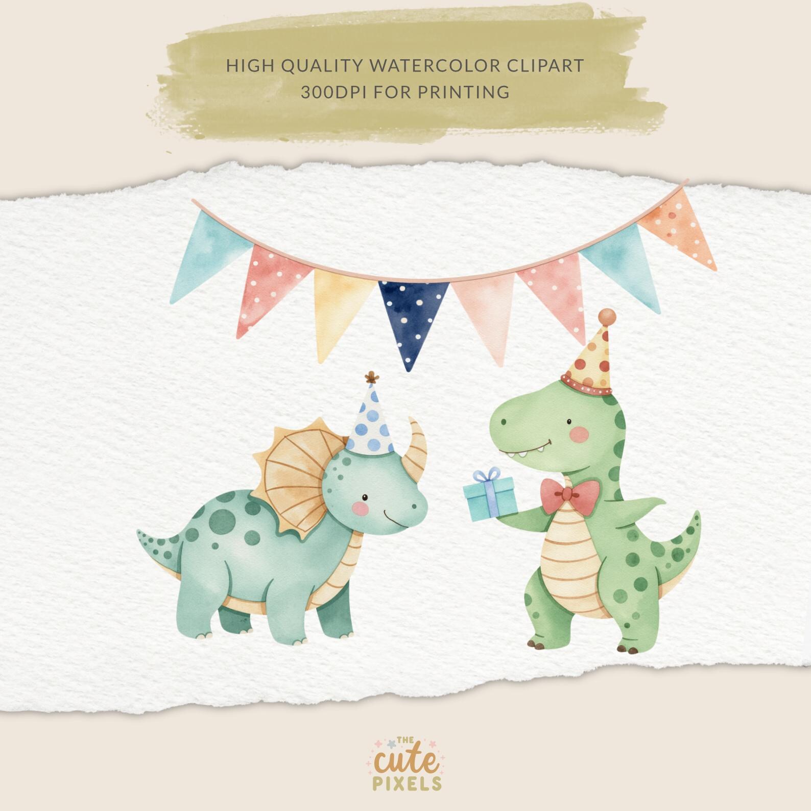 Dino Birthday Watercolor, Cute Dinosaur Party Clipart, Jurassic World ...
