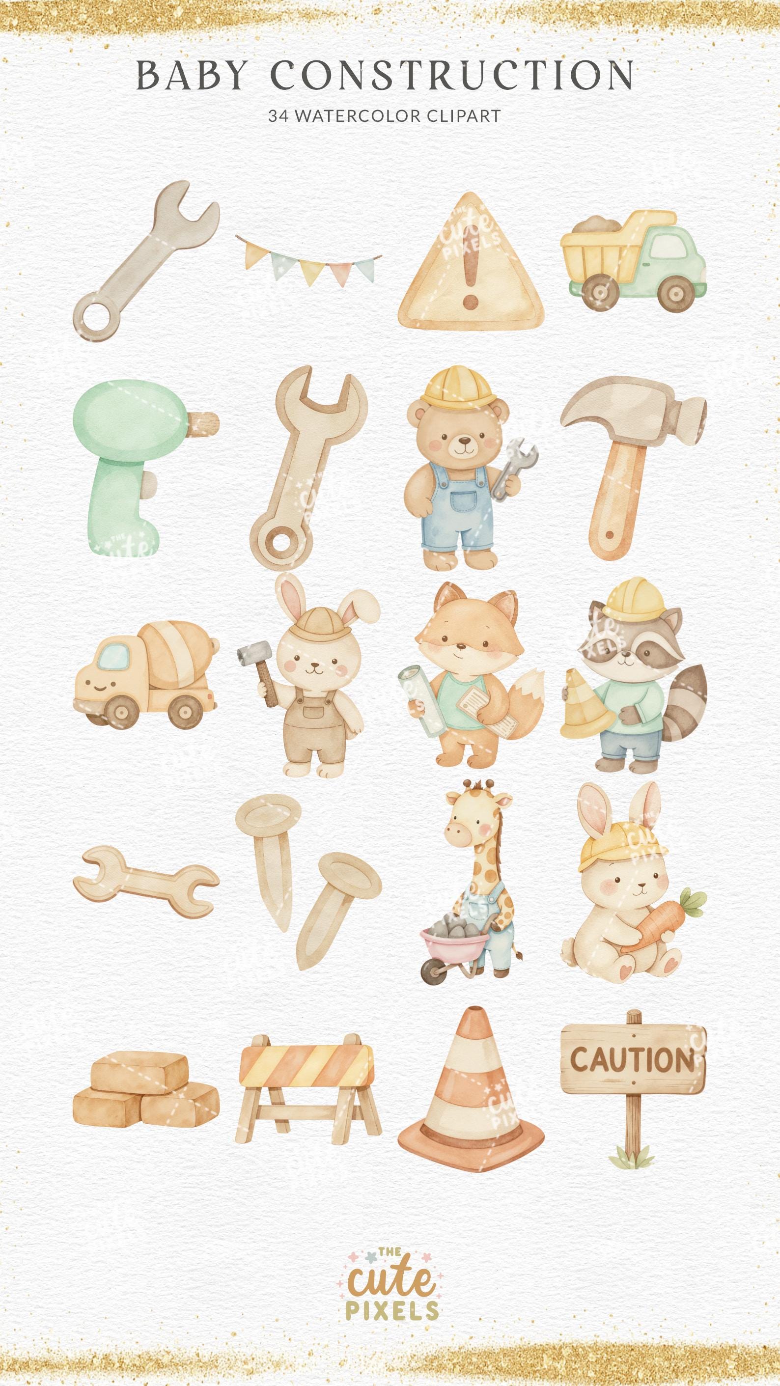 Construction Clipart Watercolor Bundle, Construction Vehicles Clipart ...