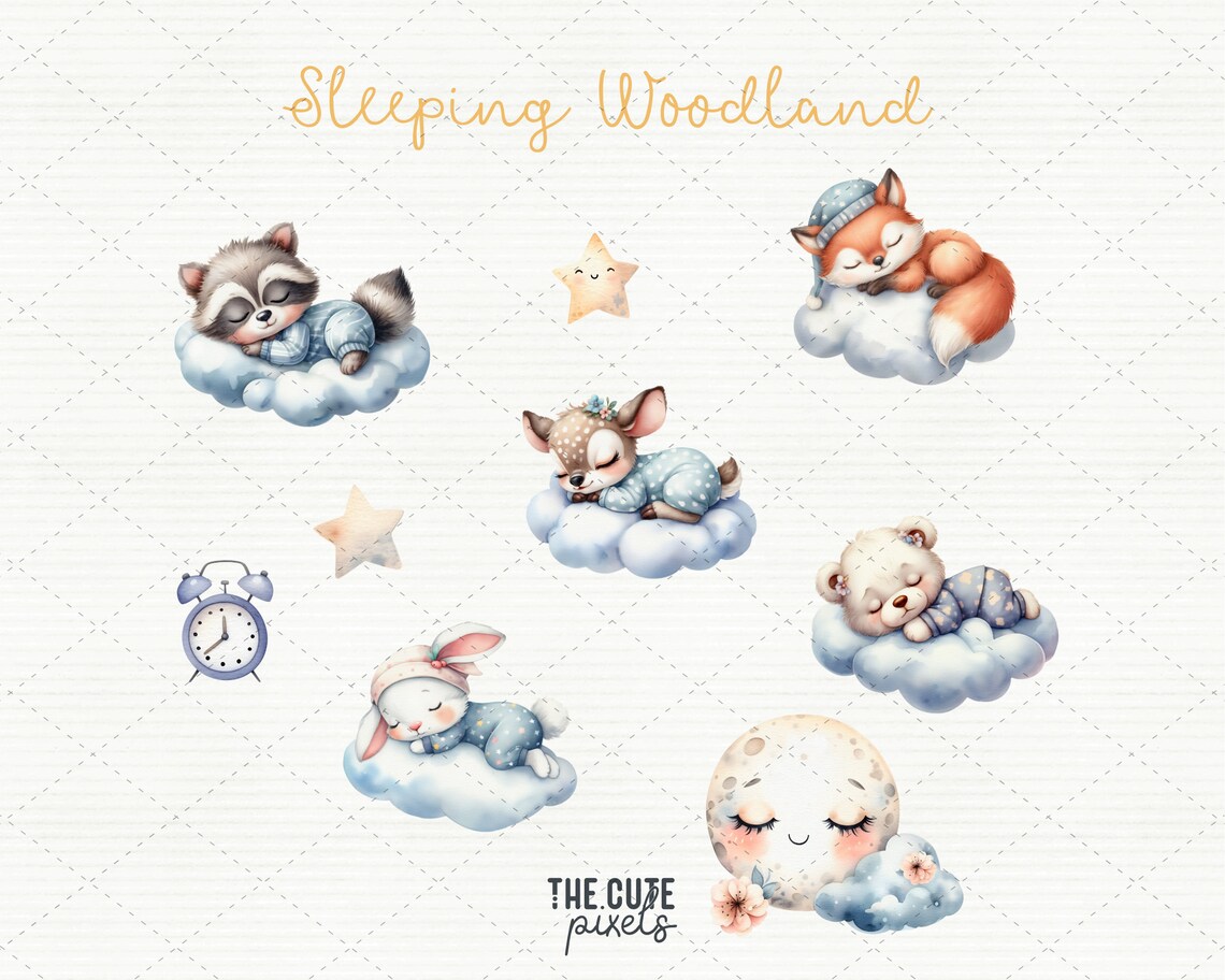 Cute Sleeping Animals Clipart Watercolor, Woodland Animals Clipart ...