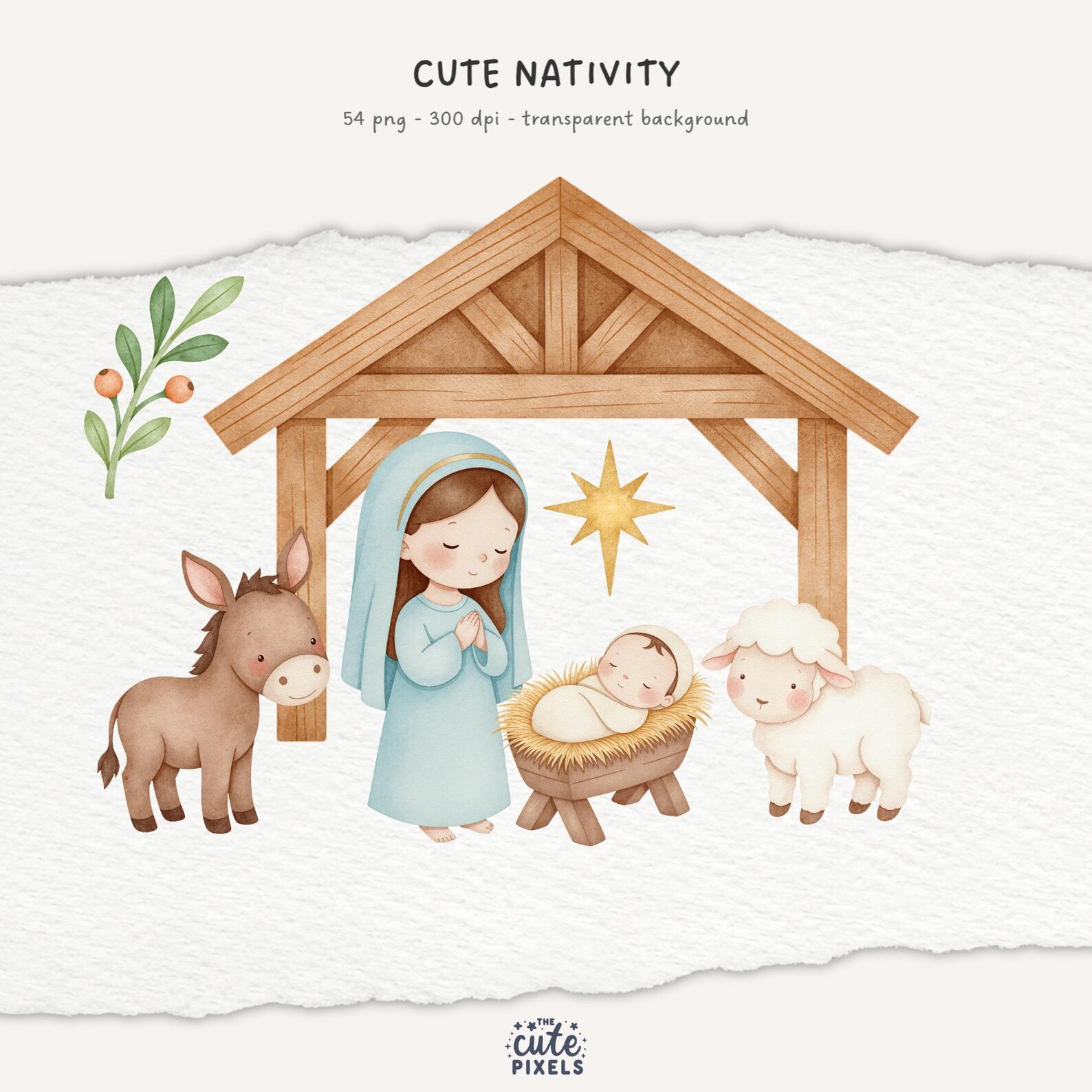 Nativity Clipart Christmas Holy Family Set With: Animals, Baby Jesus ...