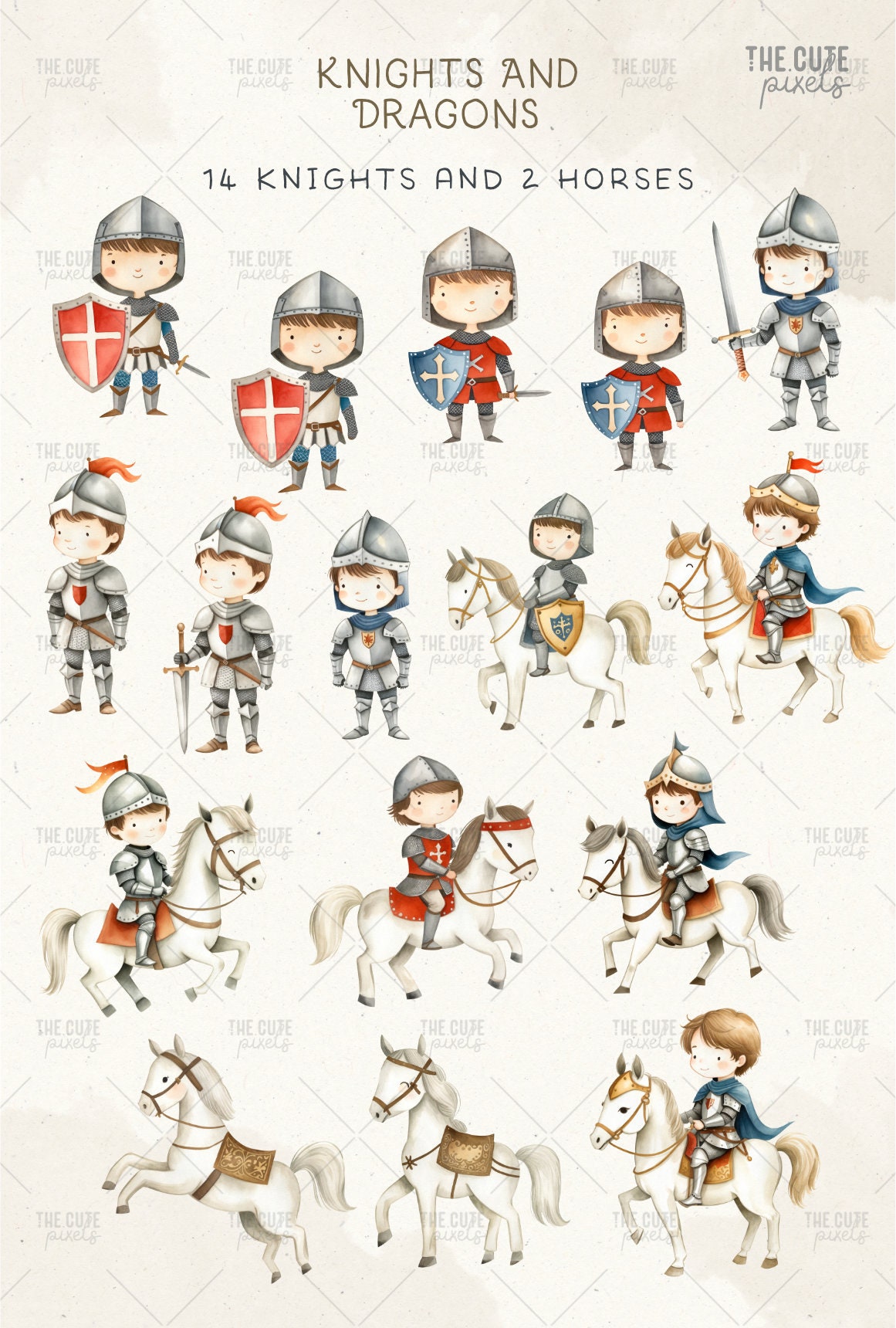 Knight and Dragon Watercolor Clipart, Castle Fairy Tale Dragons King ...