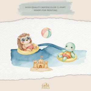 Wild Beach Summer Clipart, Cute Beach Animals, Ocean Nursery Clipart ...
