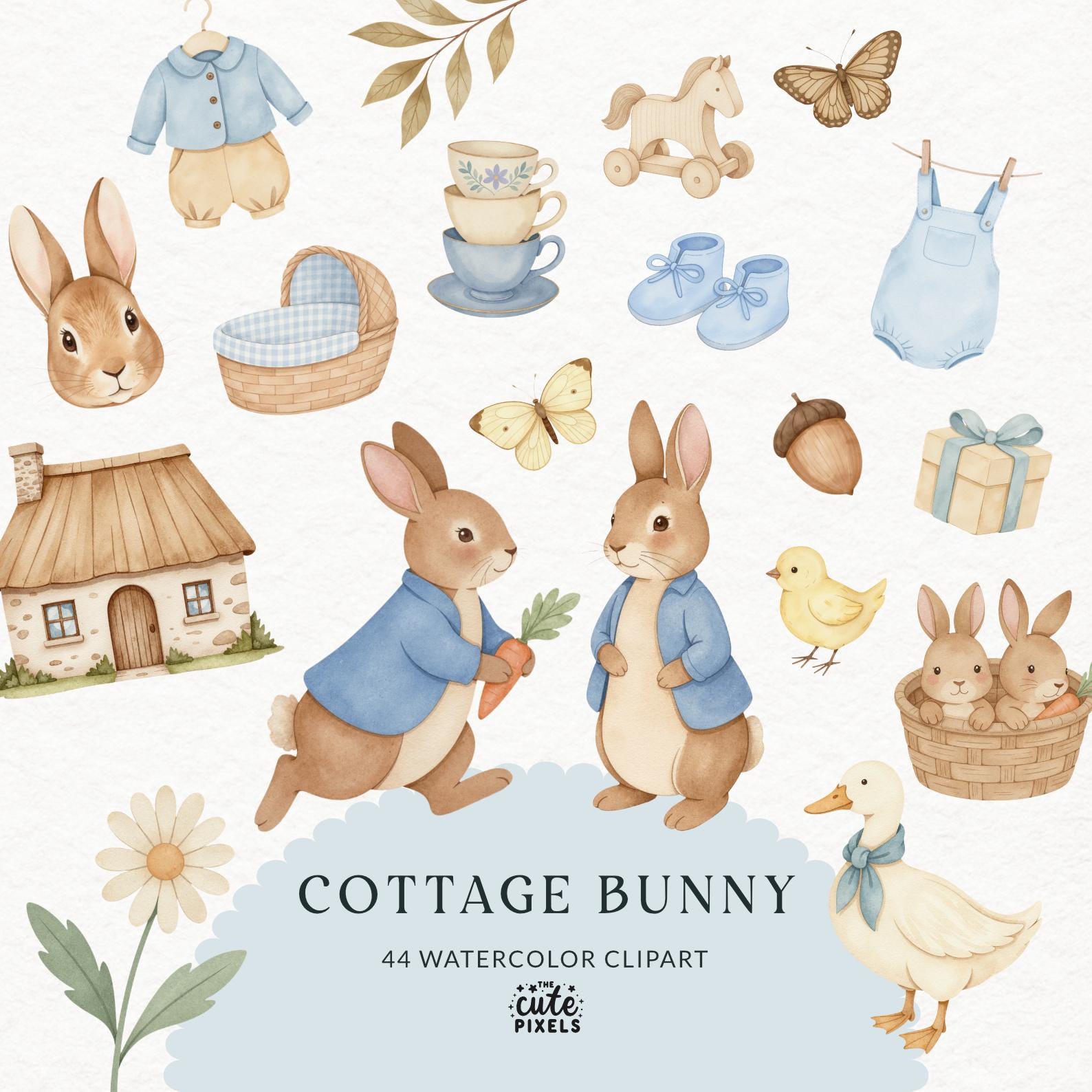Peter Rabbit Nursery, Cottage Bunny Watercolor Rabbit PNG, Beatrix ...