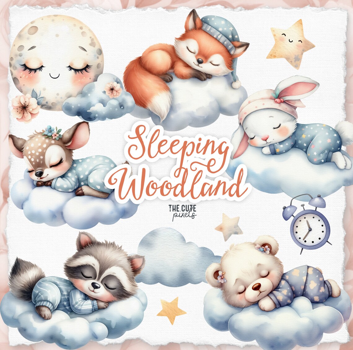 Cute Sleeping Animals Clipart Watercolor, Woodland Animals Clipart ...