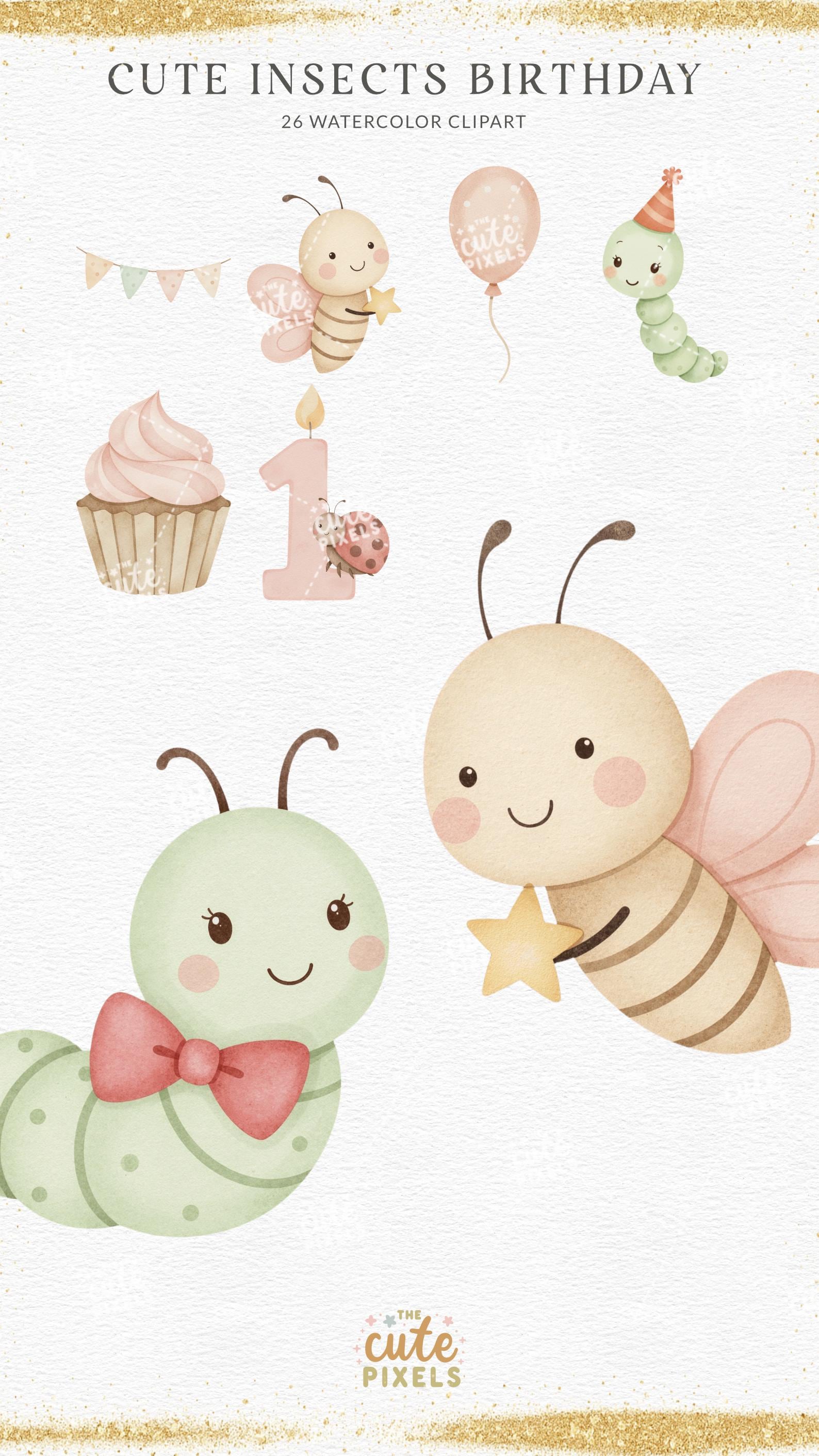 Cute Insects Clipart Bundle, Cute Bee PNG, Spring Garden Creatures ...