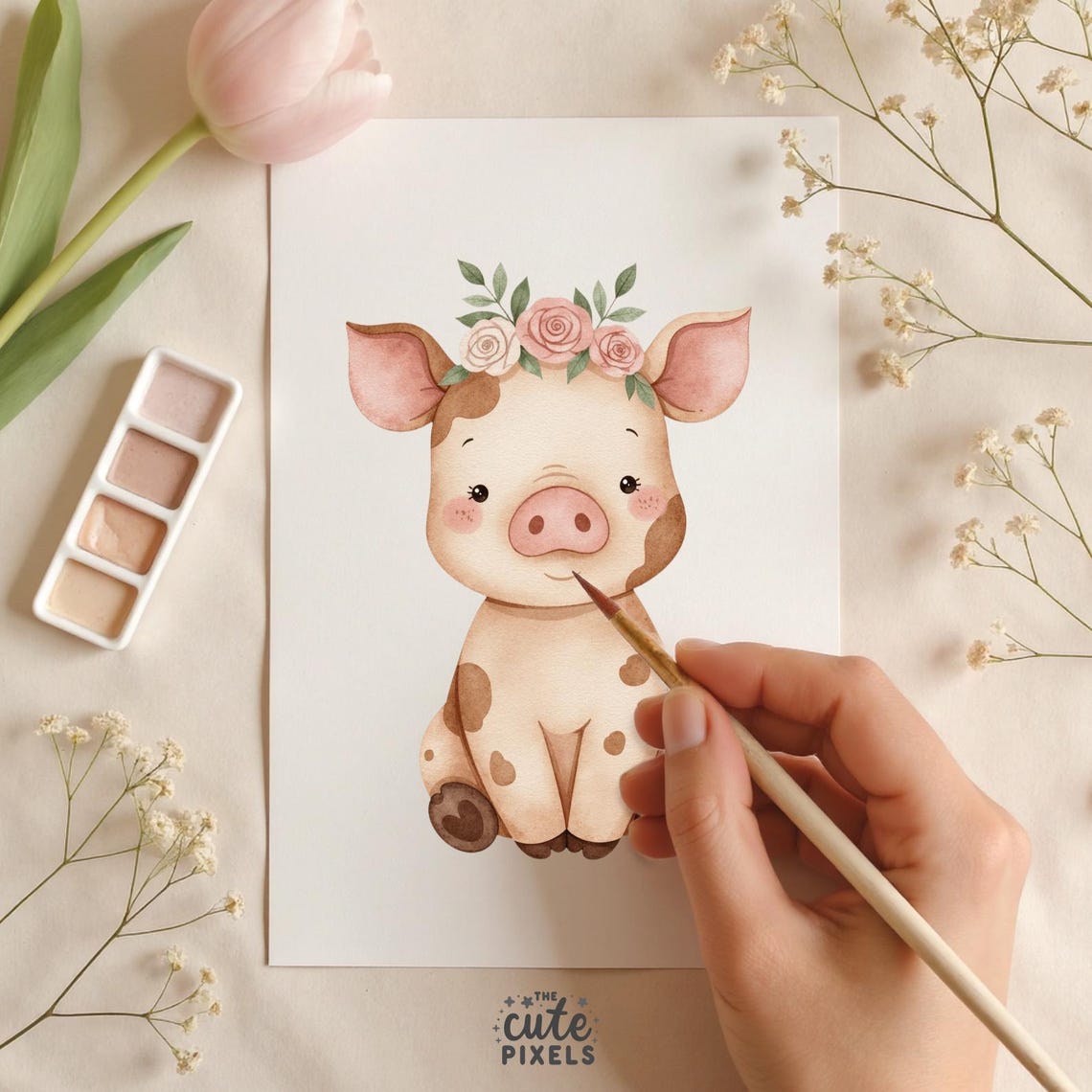 Floral Farm Clipart, Pink Farm Clipart, Cute Farm Animals PNG, Barnyard ...