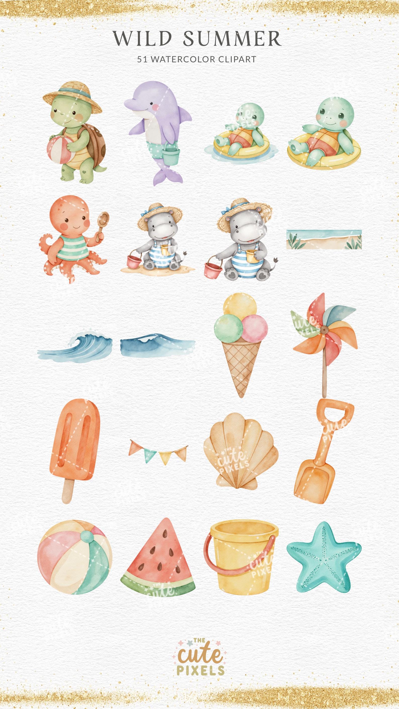 Wild Beach Summer Clipart, Cute Beach Animals, Ocean Nursery Clipart ...