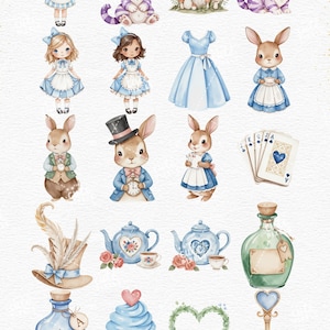 Kawaii Alice in Wonderland Clipart, Baby Alice Clip Art, Watercolor ...