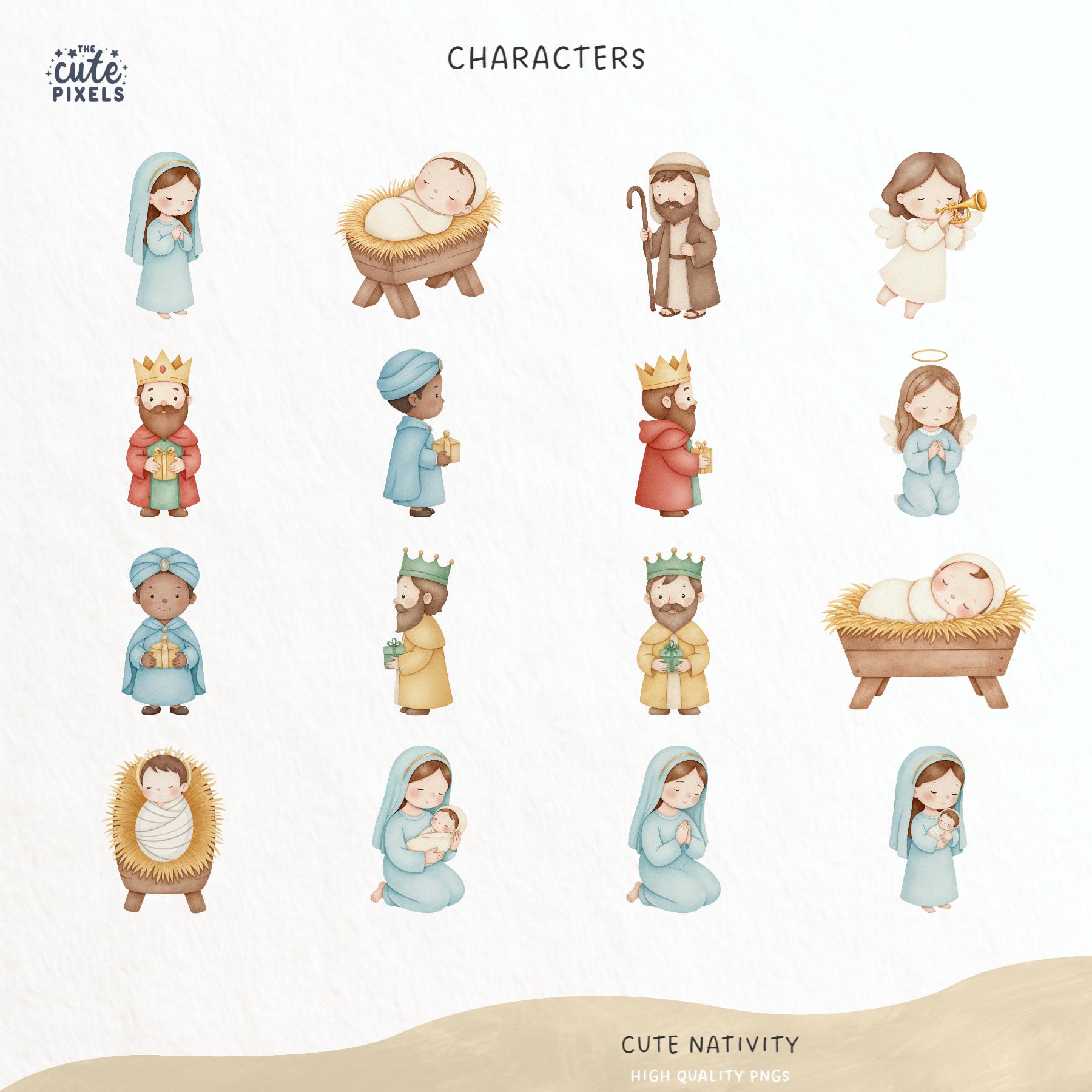 Nativity Clipart Christmas Holy Family Set With: Animals, Baby Jesus ...