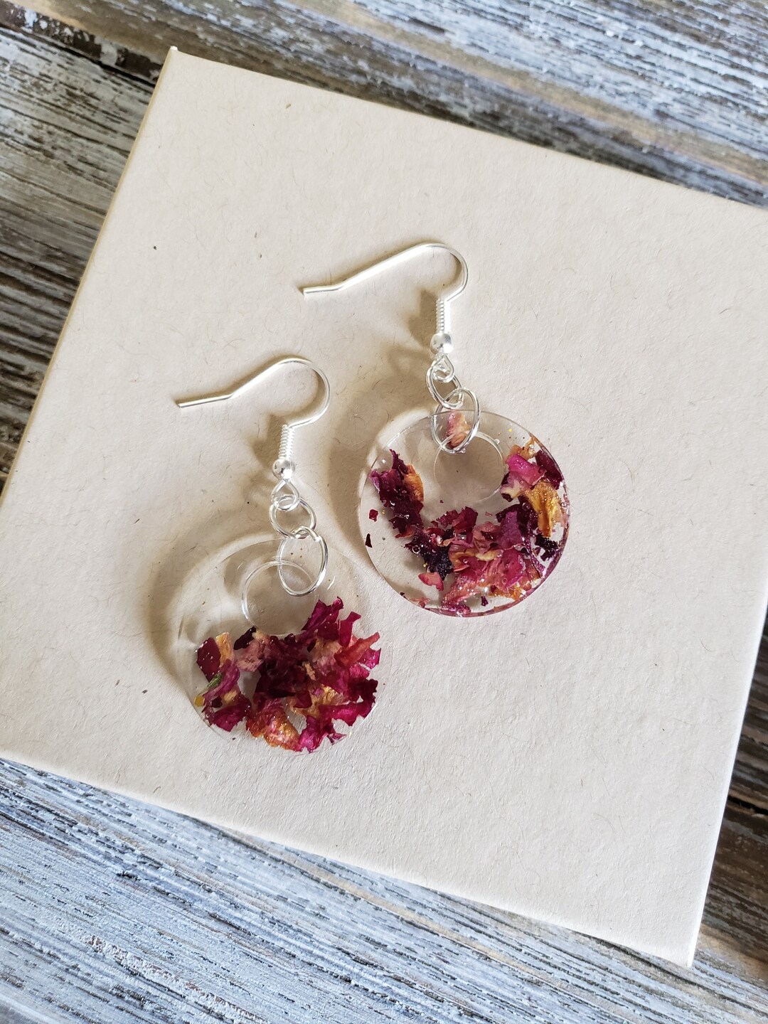 Red Rose Resin Earrings Handmade Earrings Real Rose Petal Earrings Real ...