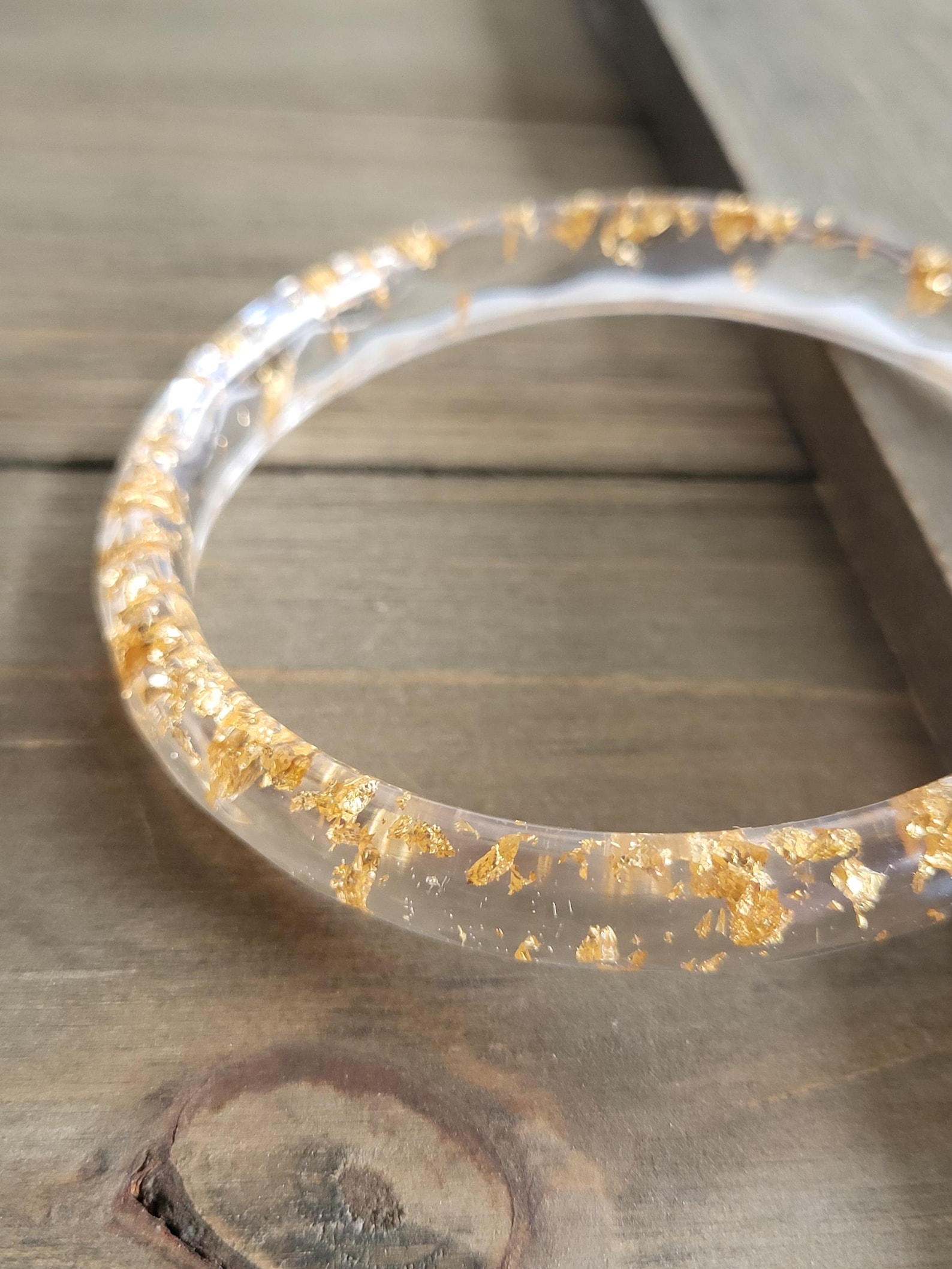 Gold Flake Resin Bangle- Real Gold Flake Jewelry- Resin Bracelet- Clear ...
