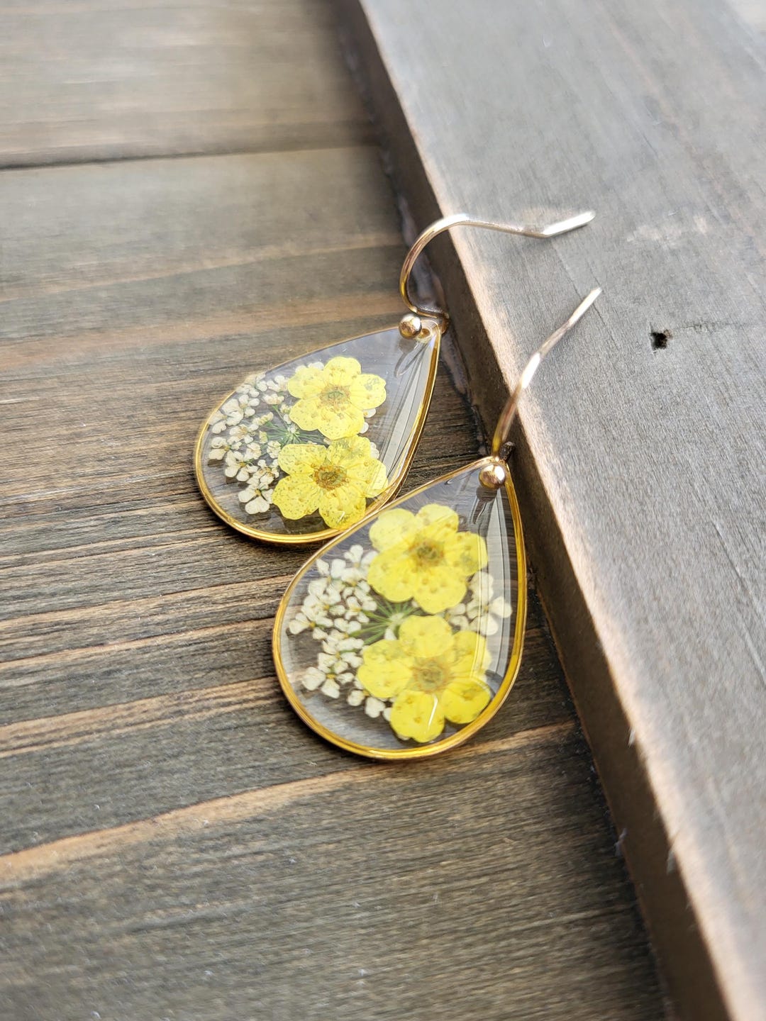 Yellow Wildflower Resin Earrings- Handmade Earrings- Yellow Earrings ...
