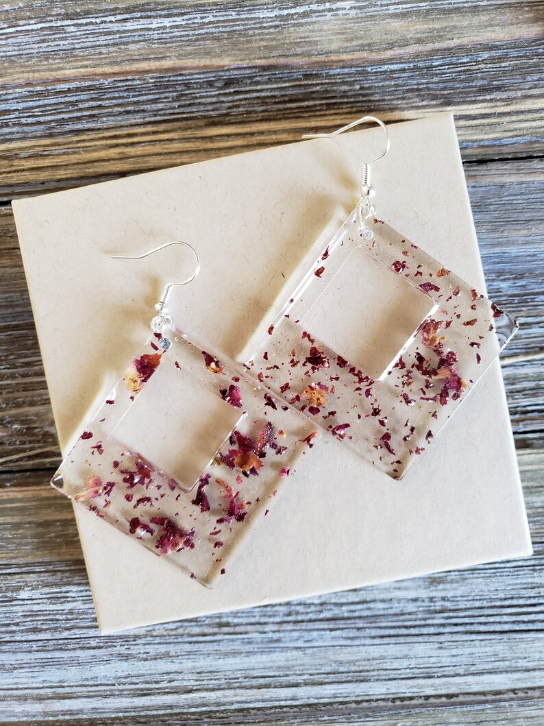 Resin Rose Petal Earrings Handmade Earrings Resin Flower - Etsy