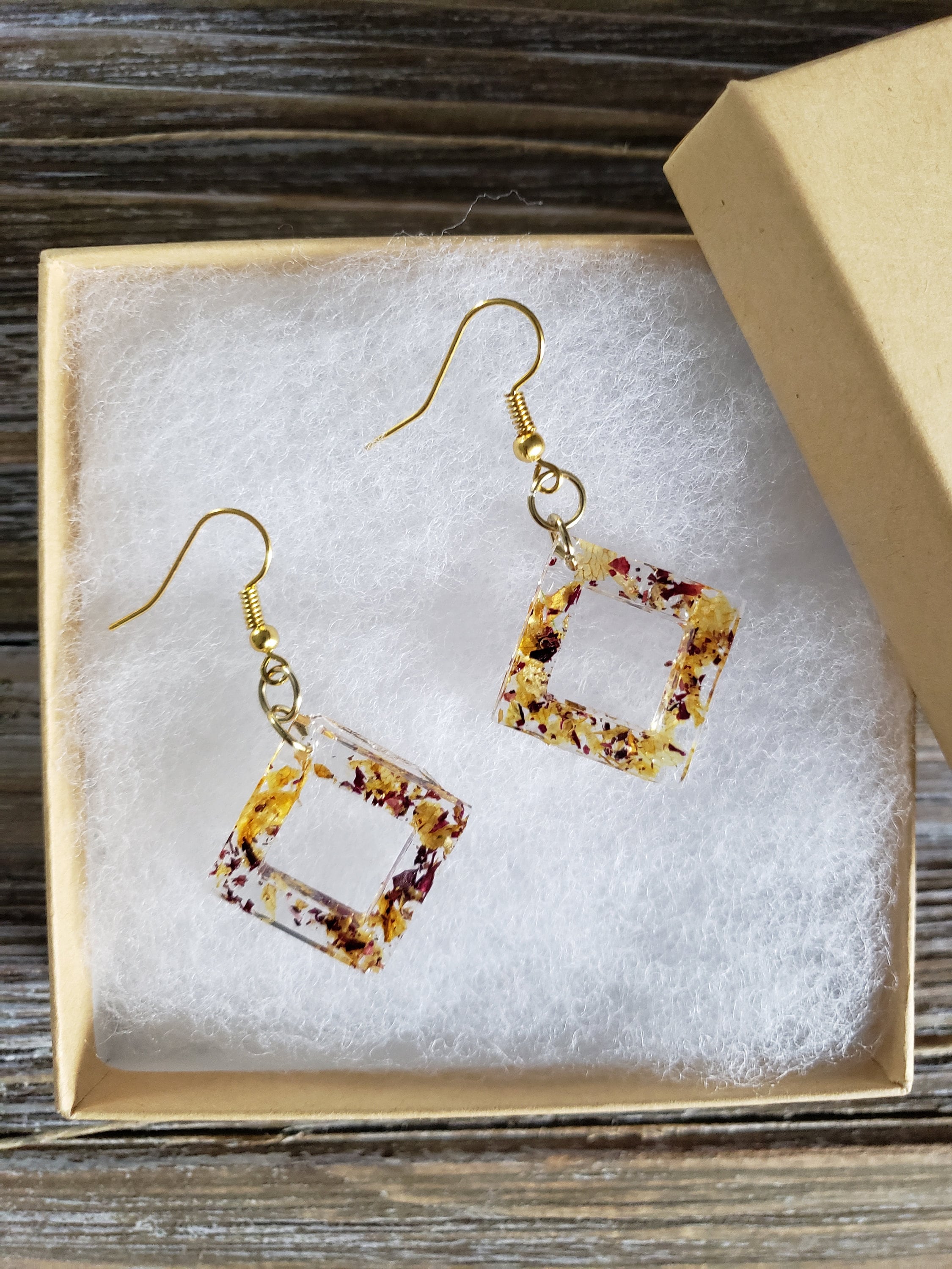 Flower Square Resin Earrings Handmade Earrings Resin | Etsy