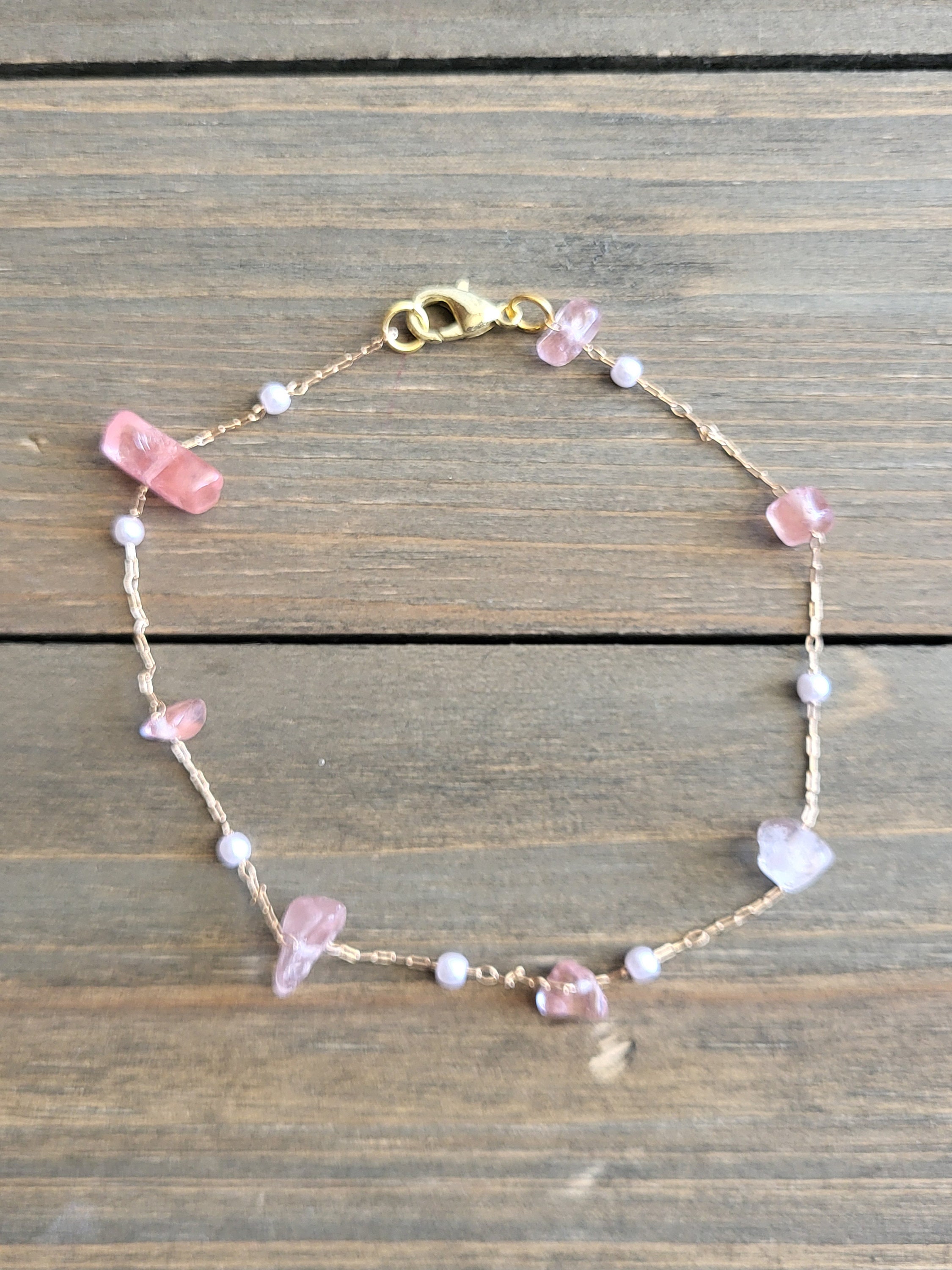 Rose Quartz Pearl Crystal Anklet- Colorful Anklets- Water Proof Anklets ...