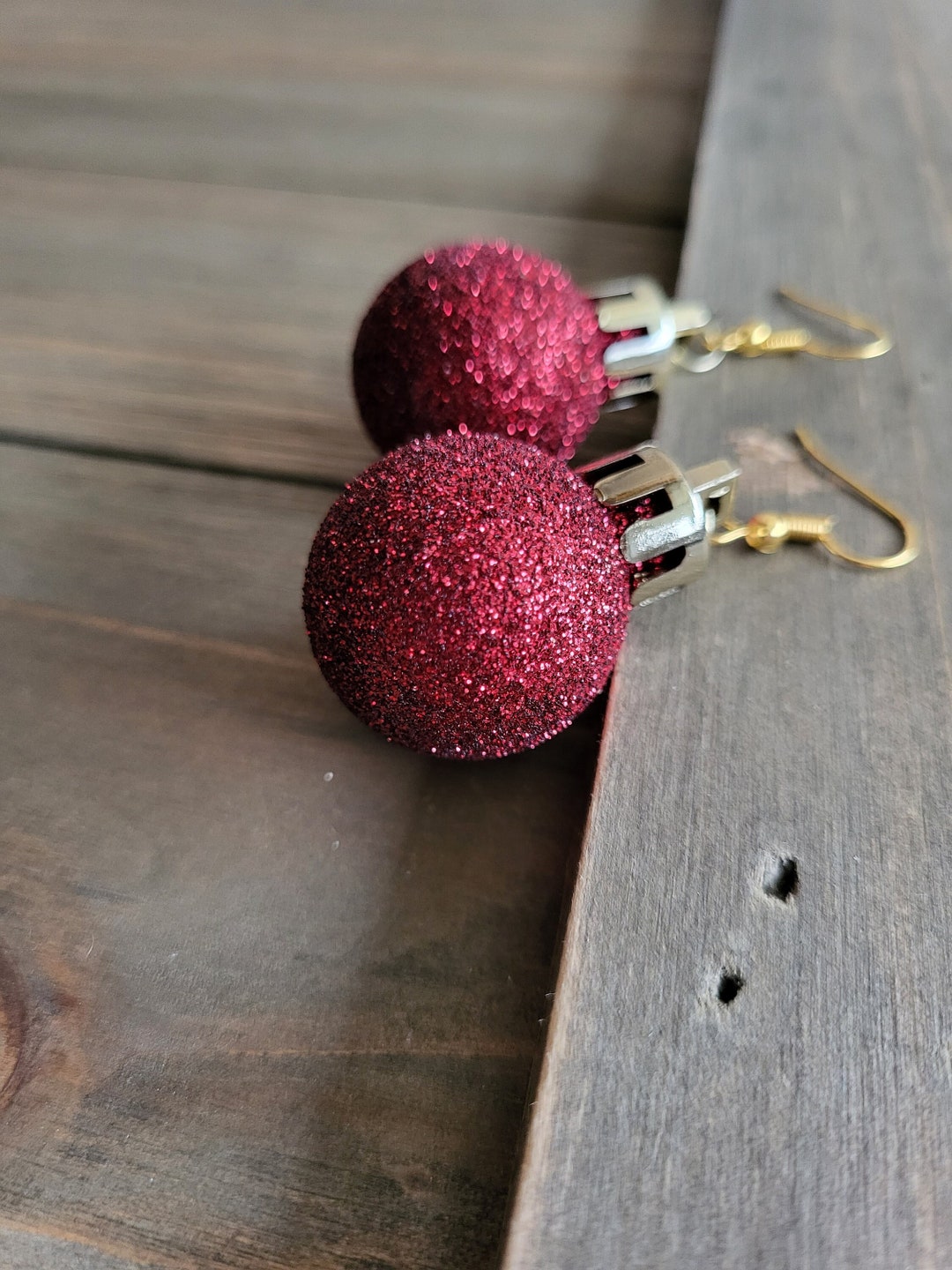 Glittering Red Christmas Ornament Earrings- Handmade Earrings- Gold ...
