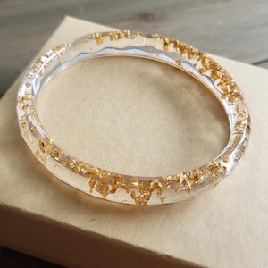 Gold Flake Resin Bangle- Real Gold Flake Jewelry- Resin Bracelet- Clear ...