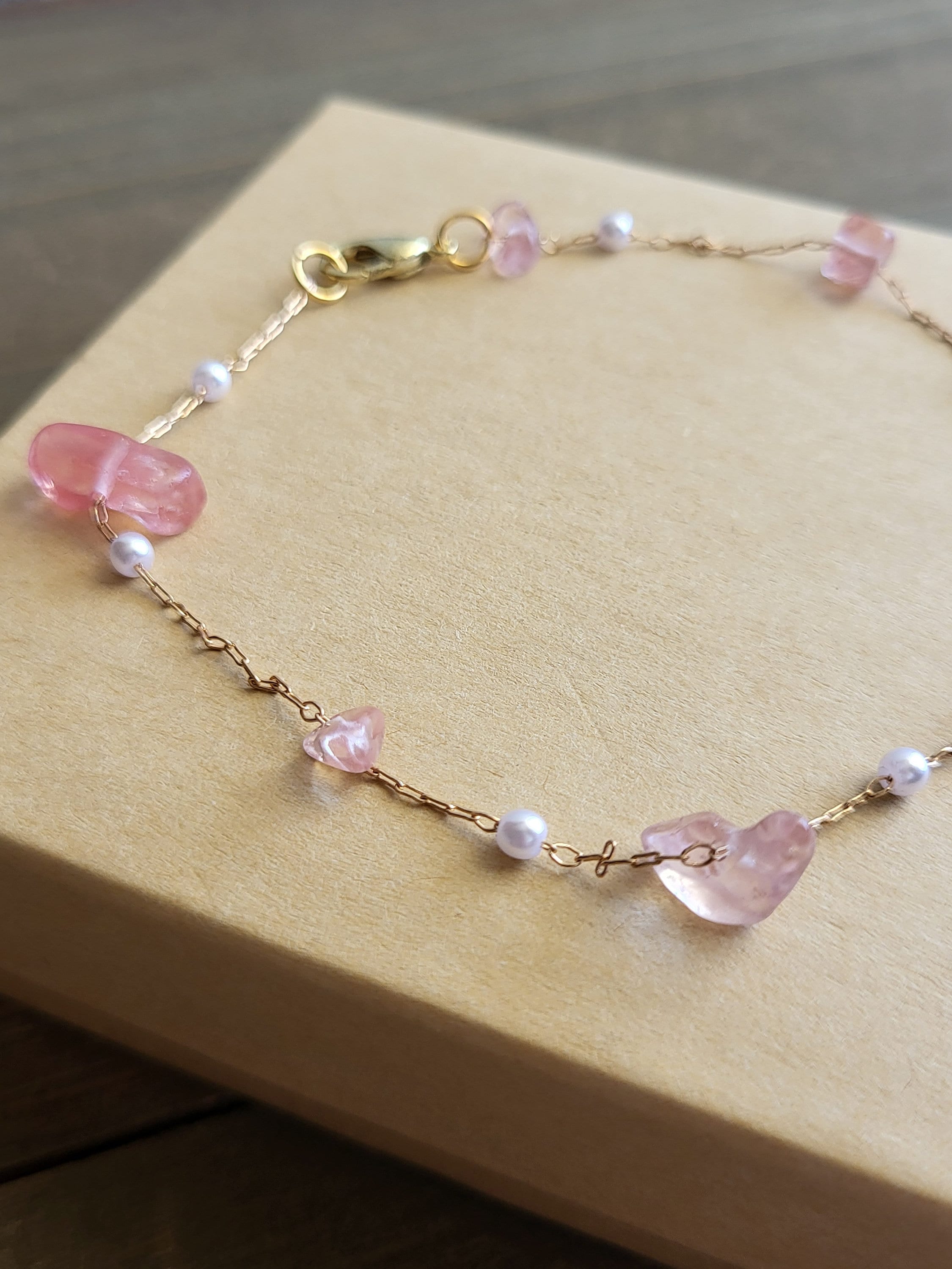 Rose Quartz Pearl Crystal Anklet- Colorful Anklets- Water Proof Anklets ...