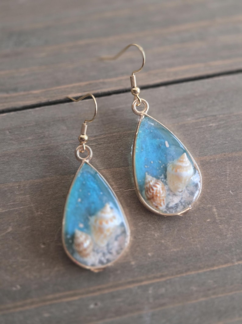 Ocean Resin Seashell Earrings- Beach Earrings- Handmade Earrings- Resin ...