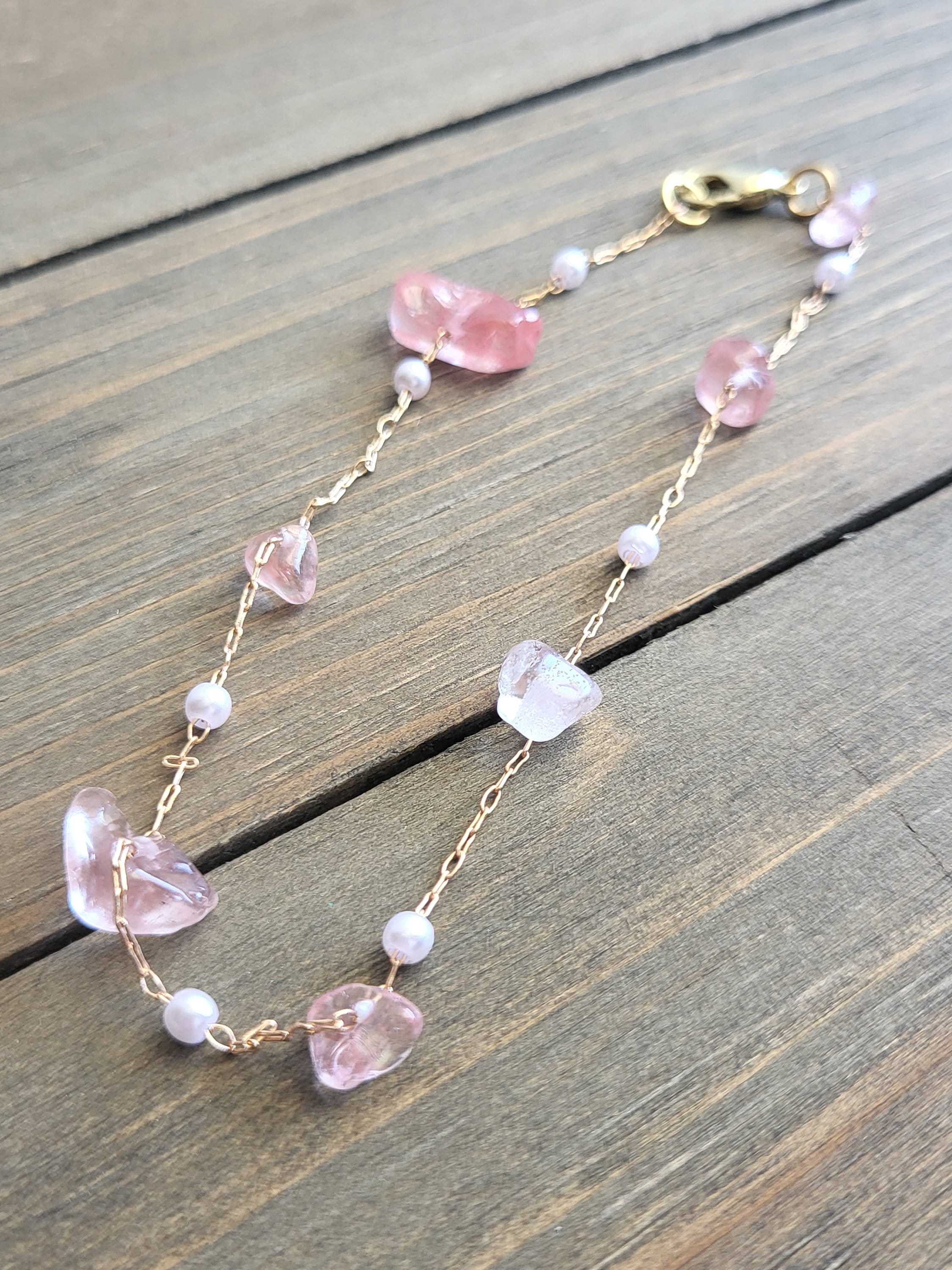 Rose Quartz Pearl Crystal Anklet- Colorful Anklets- Water Proof Anklets ...