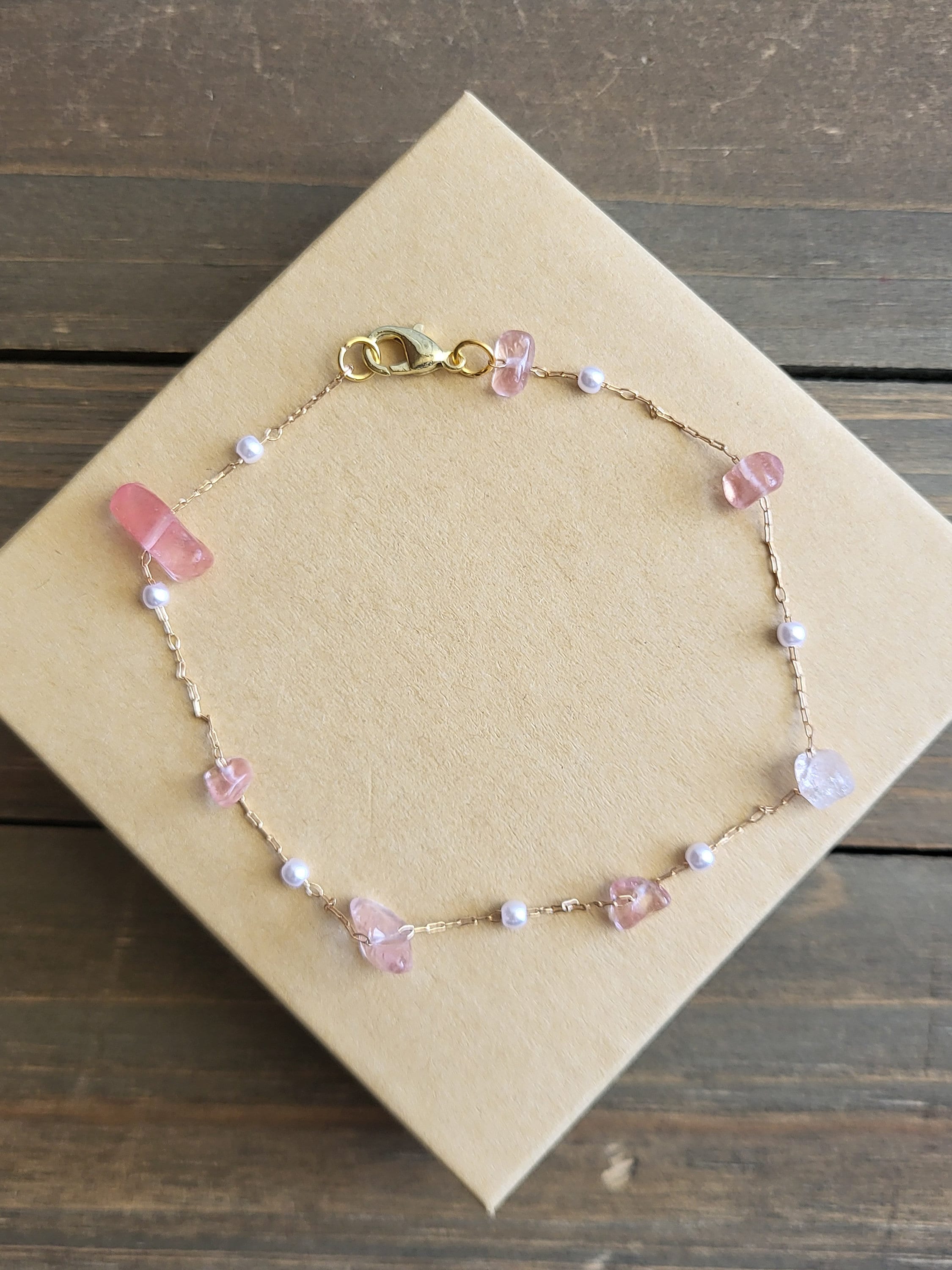 Rose Quartz Pearl Crystal Anklet- Colorful Anklets- Water Proof Anklets ...