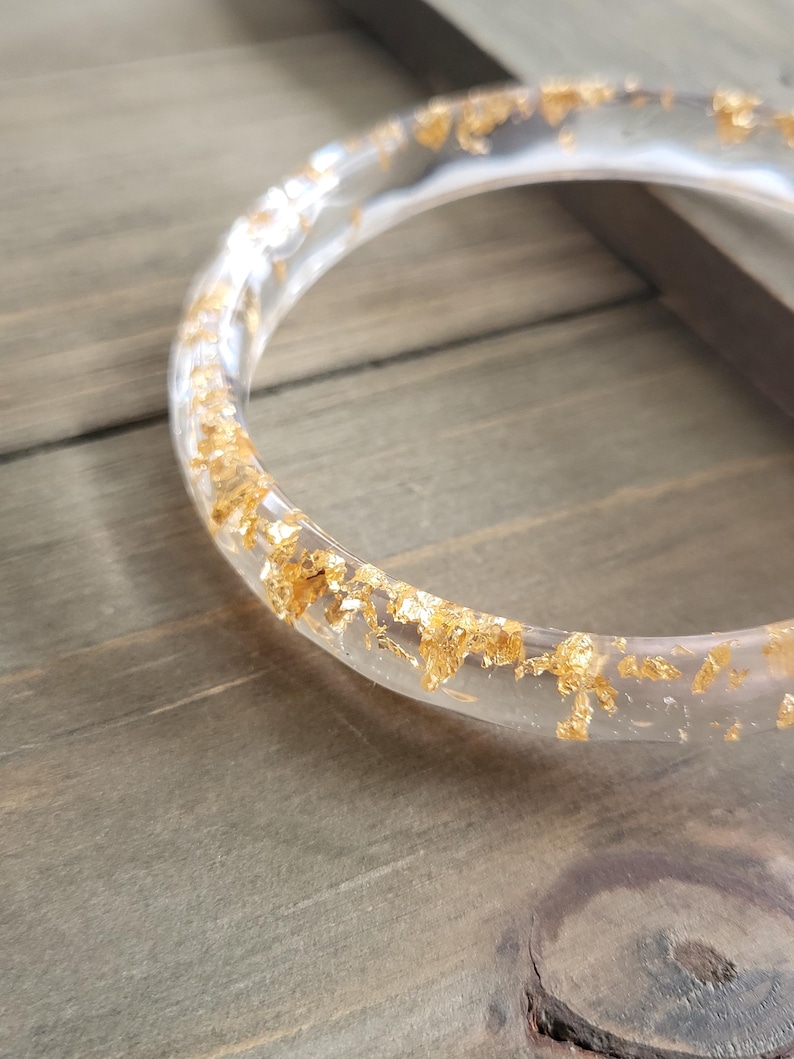 Gold Flake Resin Bangle- Real Gold Flake Jewelry- Resin Bracelet- Clear ...