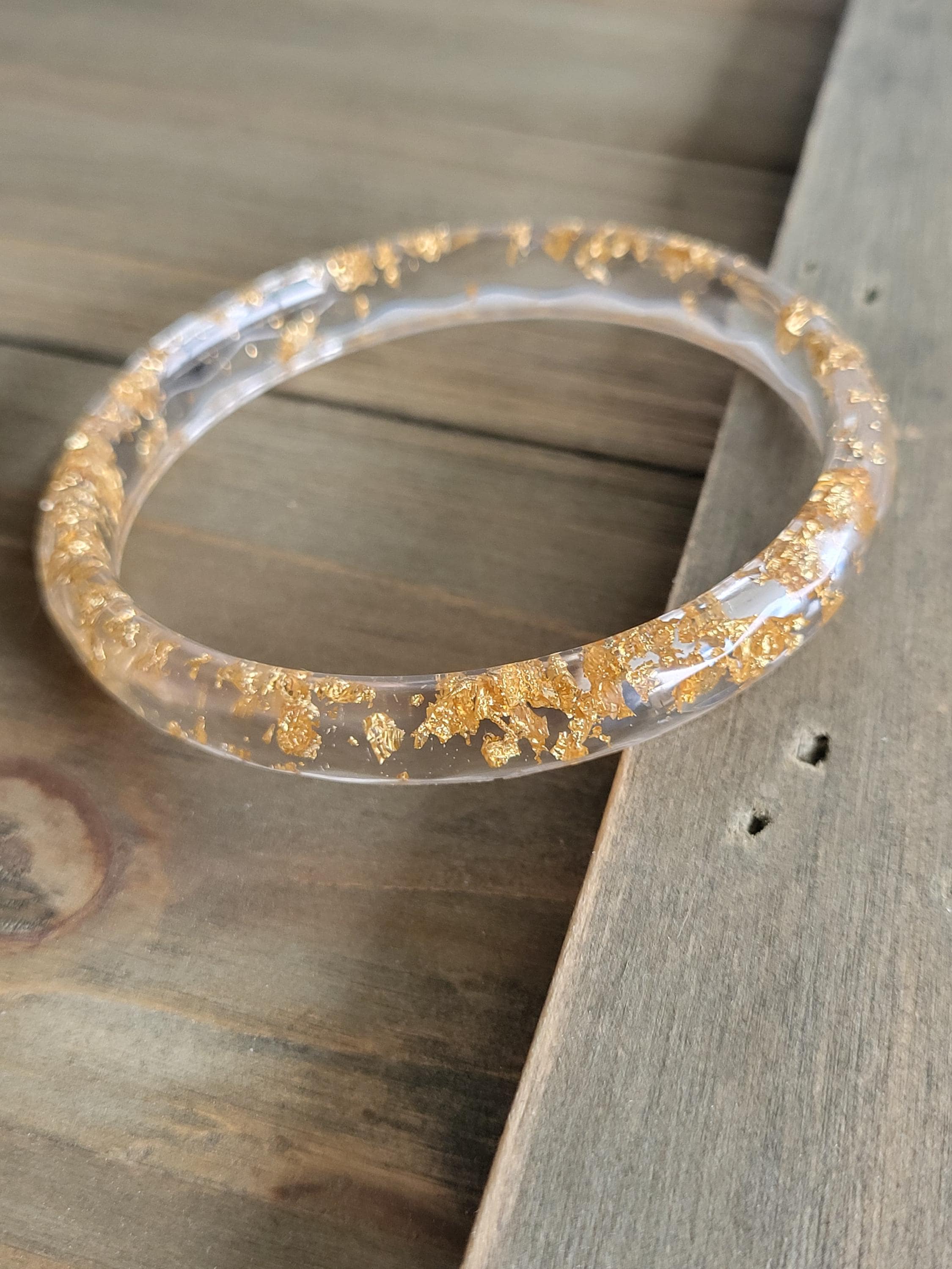 Gold Flake Resin Bangle- Real Gold Flake Jewelry- Resin Bracelet- Clear ...