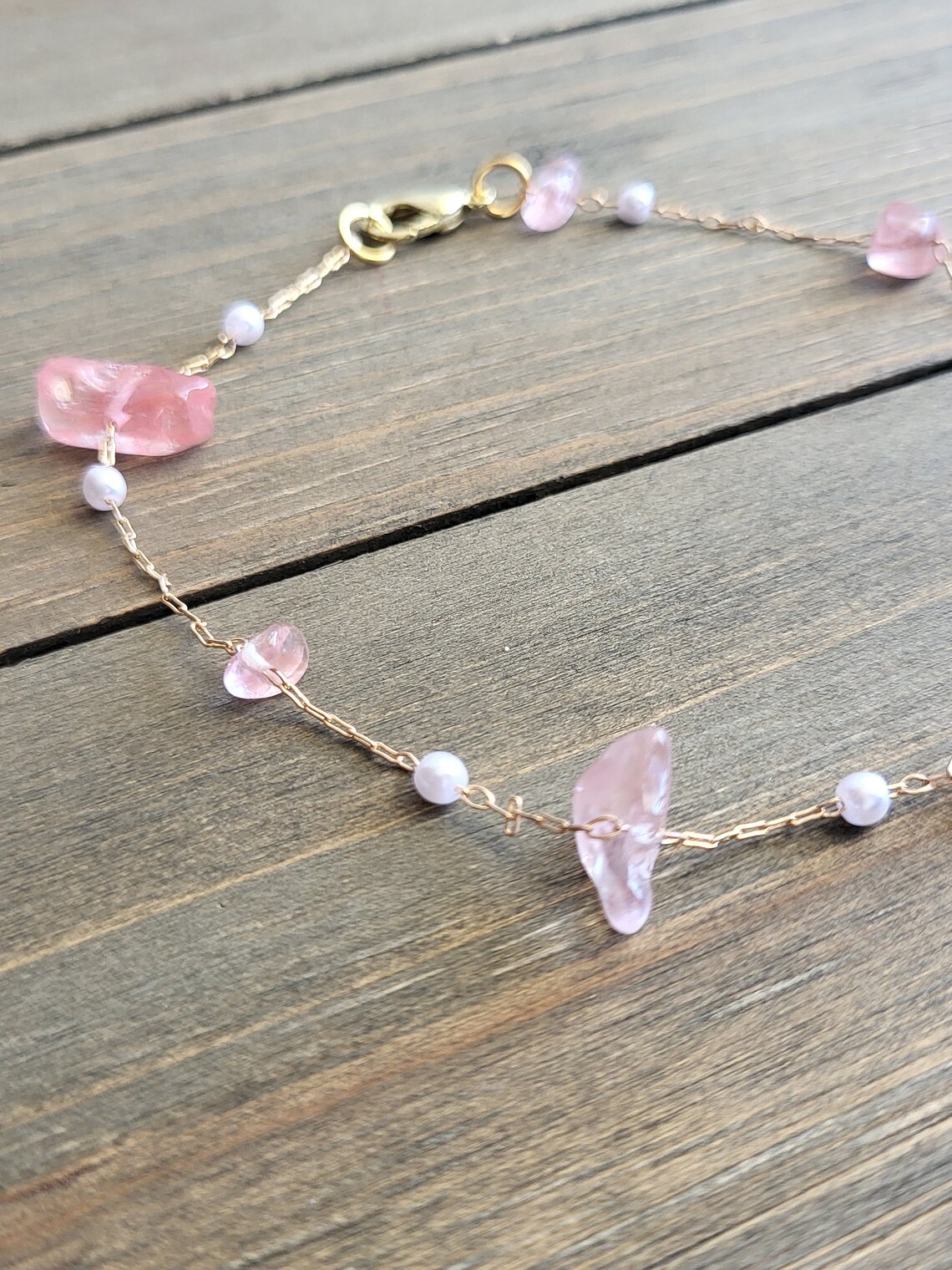 Rose Quartz Pearl Crystal Anklet- Colorful Anklets- Water Proof Anklets ...