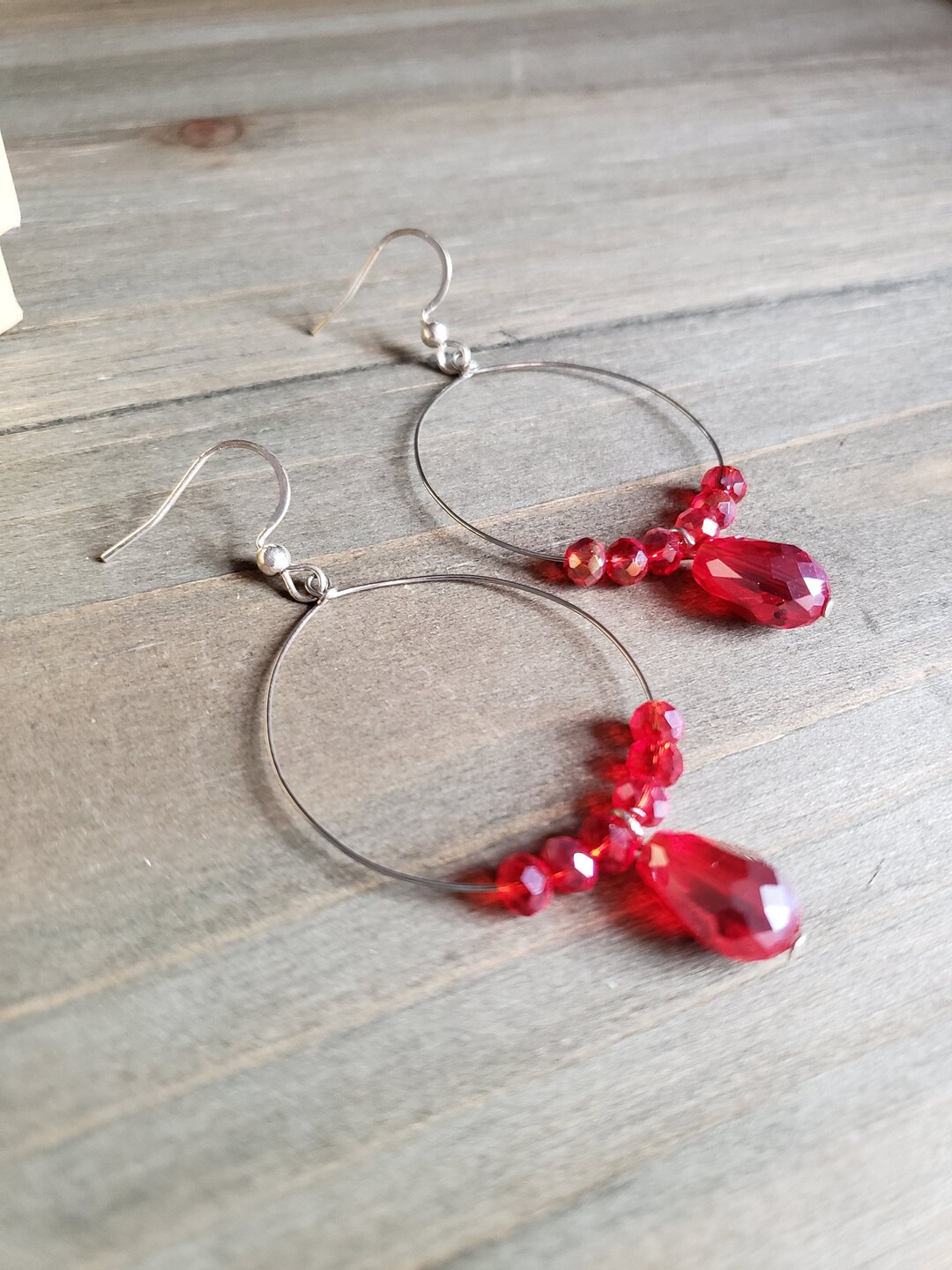CLEARANCE Red Crystal Hoop Earrings- Red Earrings- Handmade Earrings ...