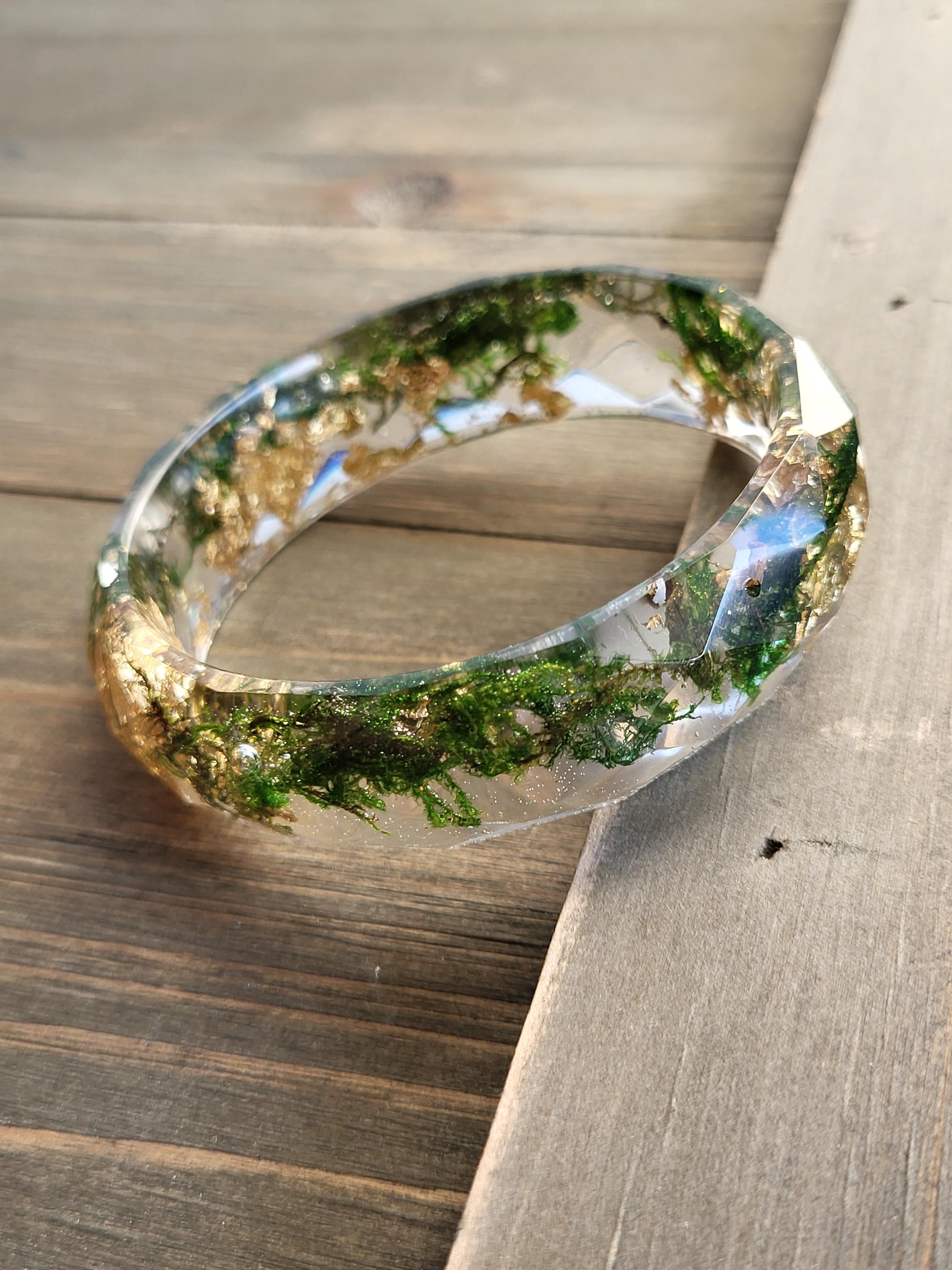 Forest Moss Gold Flake Resin Bangle- Real Gold Flake Jewelry- Resin ...