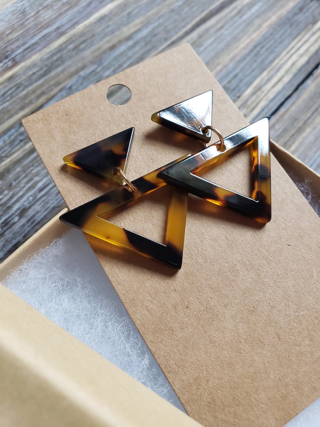 Geometric Resin Triangle Earrings- Handmade Earrings- Triangle Earrings ...