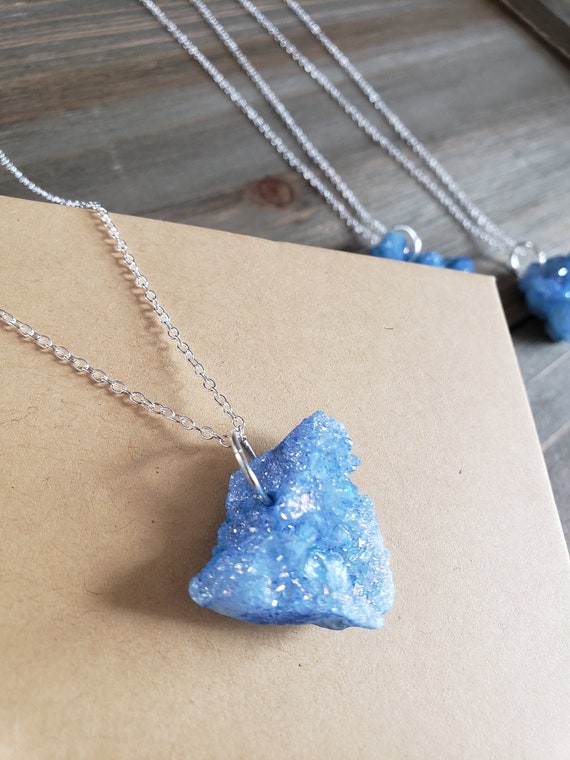 Bluestone Geode Crystal Necklace Crystal Necklace 925 Sterling Silver Necklace Chain Real Silver Necklace Stone Necklace Crystal Etsy
