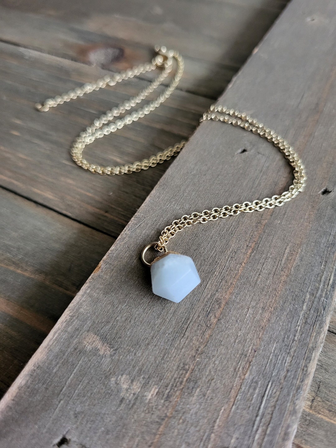 Blue Amazonite Stone Necklace- Gold Stone Necklace- 18 Karat Gold ...