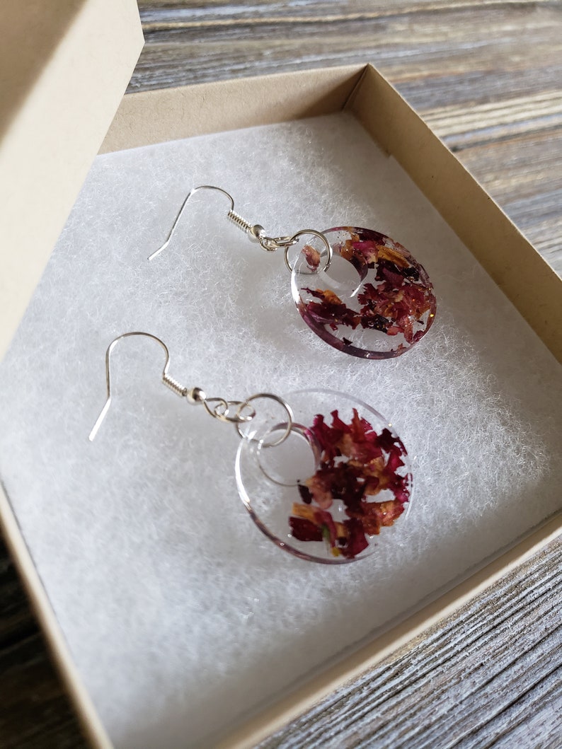 Red Rose Resin Earrings Handmade Earrings Real Rose Petal - Etsy