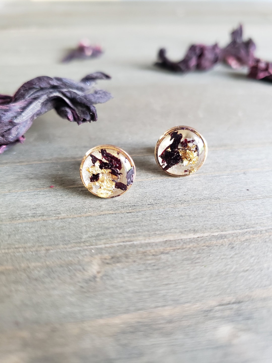 Black Hibiscus Flower Resin Post Earrings- Handmade Earrings- Resin ...