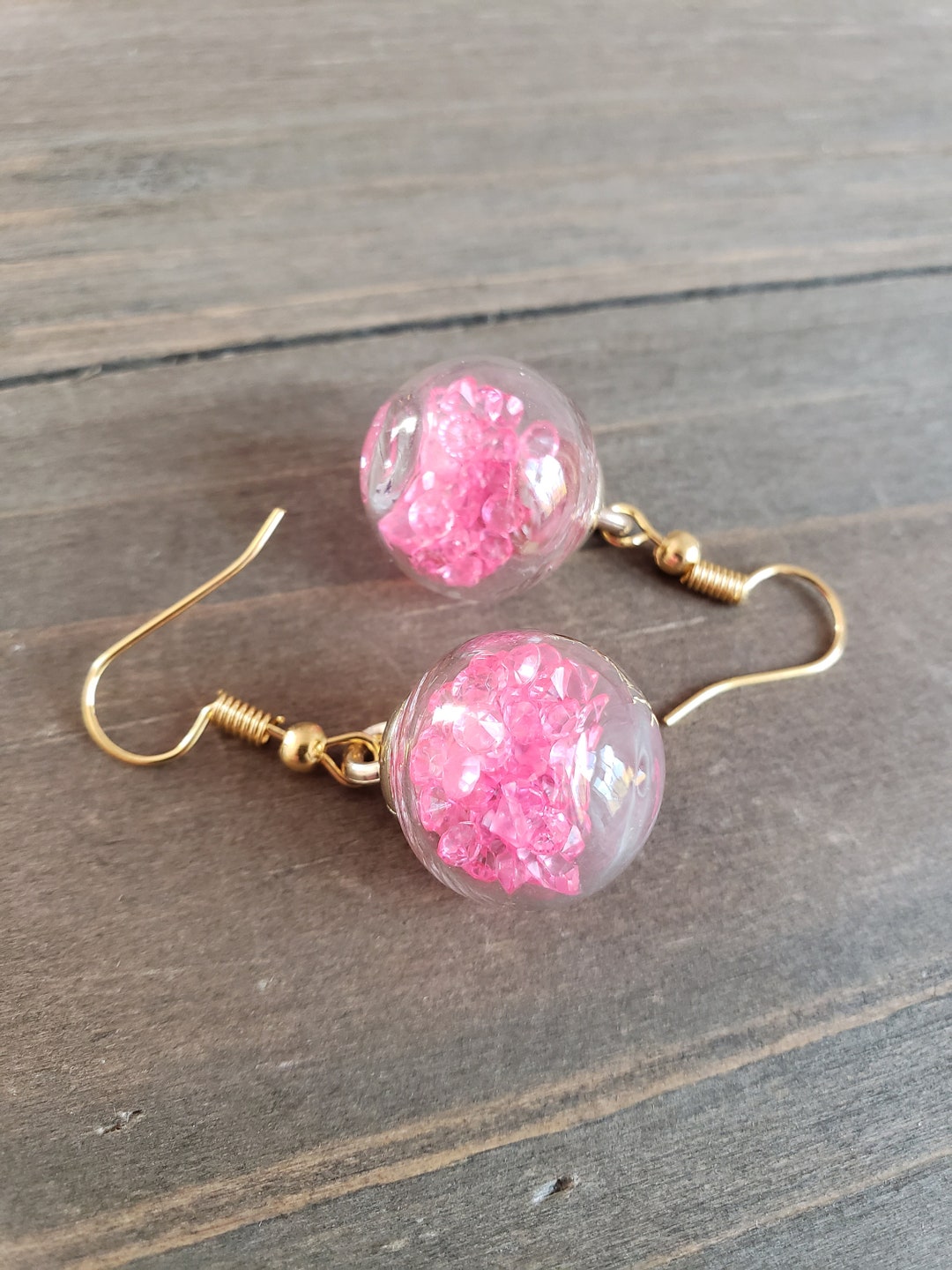 Pink Diamond Ball Earrings- Handmade Earrings- Crystal Earrings ...