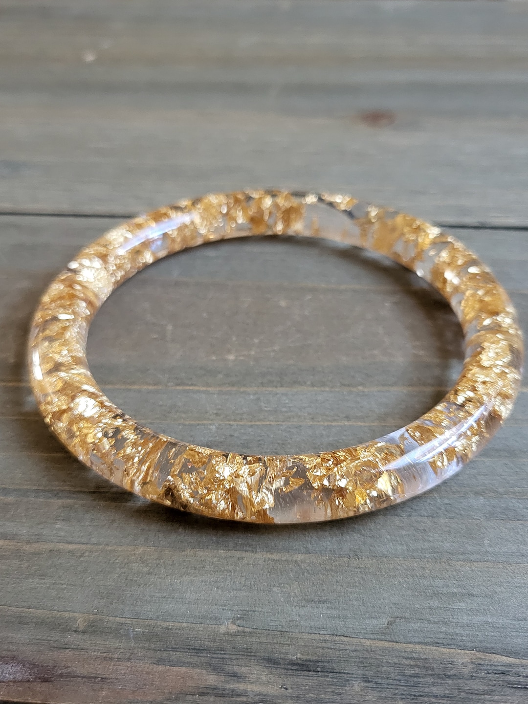 Gold Flake Resin Bangle- Real Gold Flake Jewelry- Resin Bracelet- Clear ...