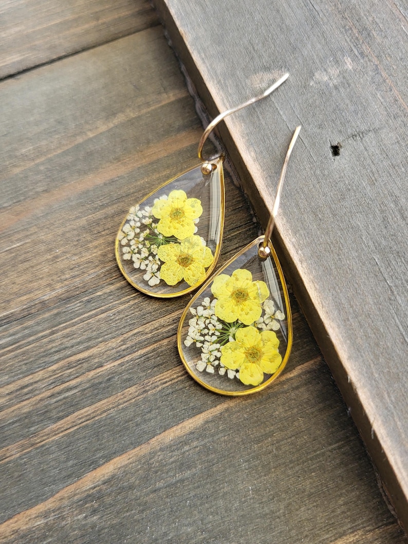 Yellow Wildflower Resin Earrings- Handmade Earrings- Yellow Earrings ...
