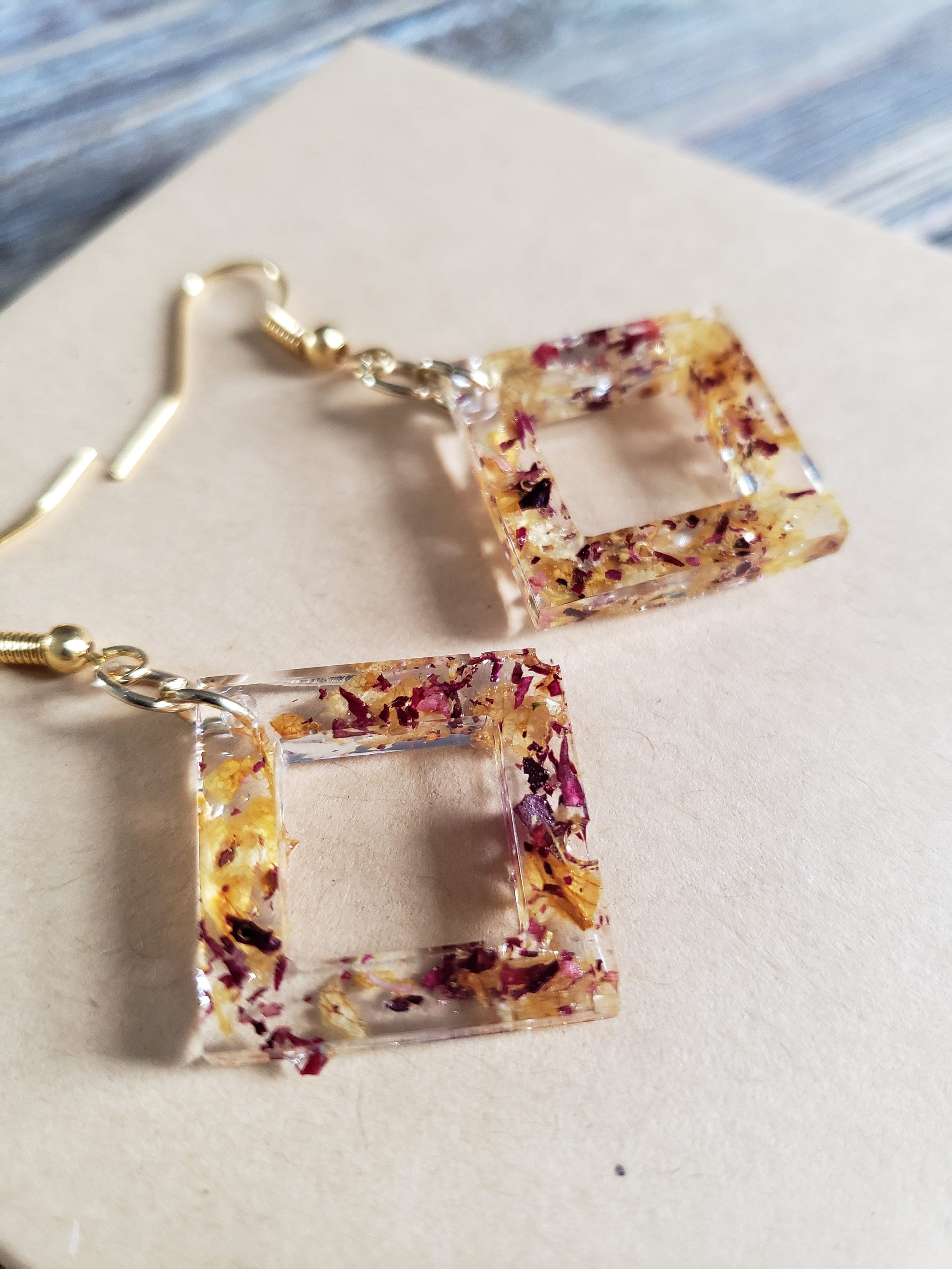 Flower Square Resin Earrings Handmade Earrings Resin | Etsy