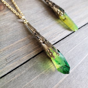 Caged Green Aura Crystal Stone Necklace Crystal Necklace 18K Gold ...