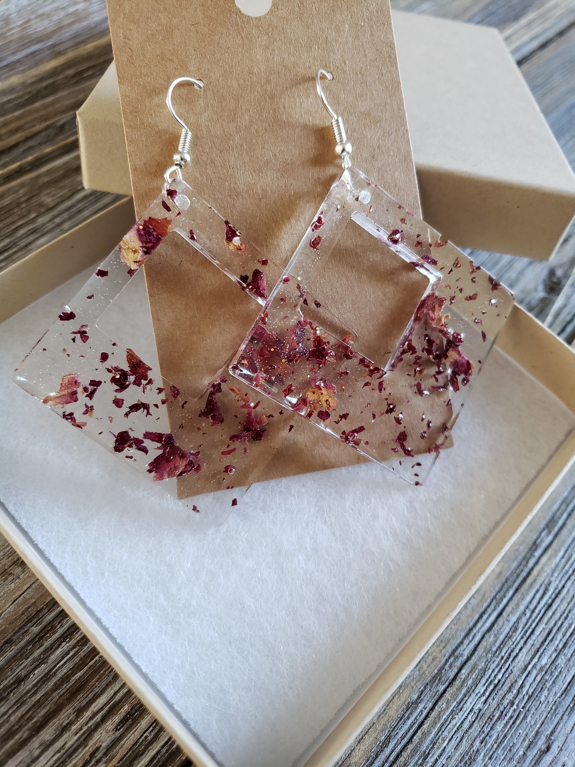 Resin Rose Petal Earrings Handmade Earrings Resin Flower | Etsy