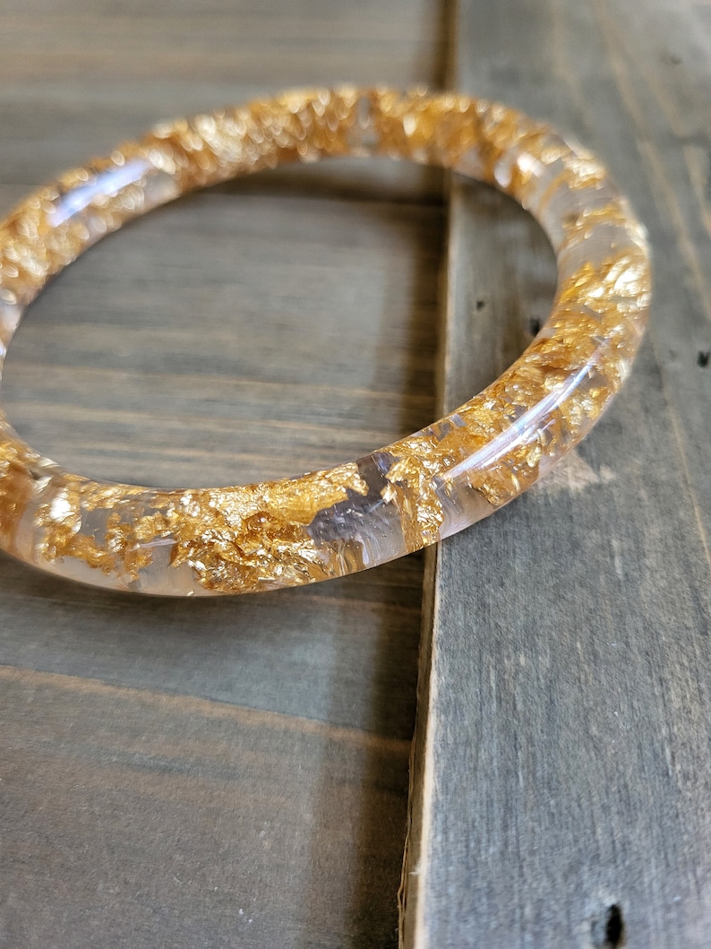 Gold Flake Resin Bangle- Real Gold Flake Jewelry- Resin Bracelet- Clear ...