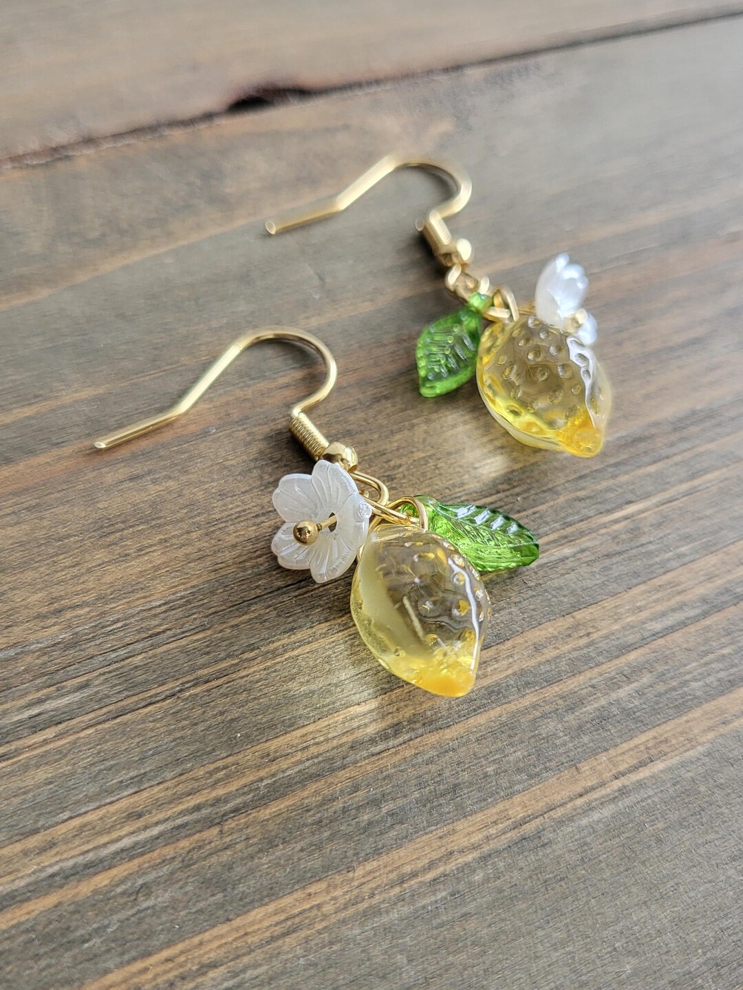 Yellow Lemon Earrings- Handmade Earrings- Glass Earrings- Yellow Lemon ...