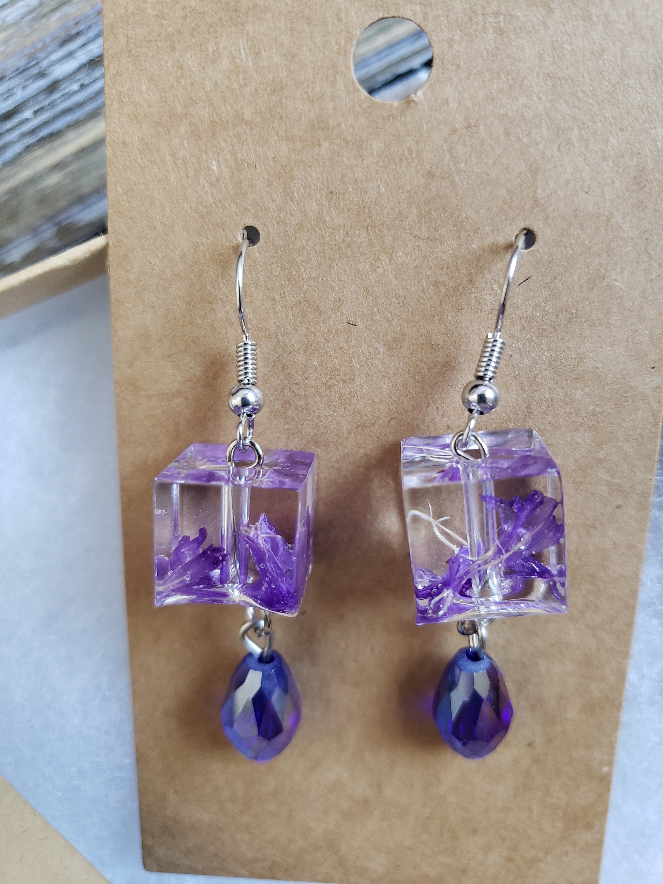 Violet Flower Cube Earrings Handmade Earrings Purple Flower | Etsy
