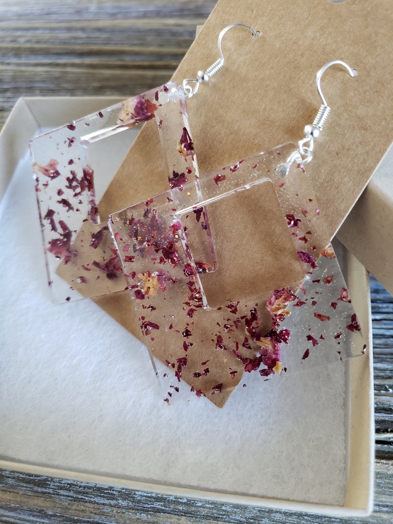 Resin Rose Petal Earrings Handmade Earrings Resin Flower - Etsy