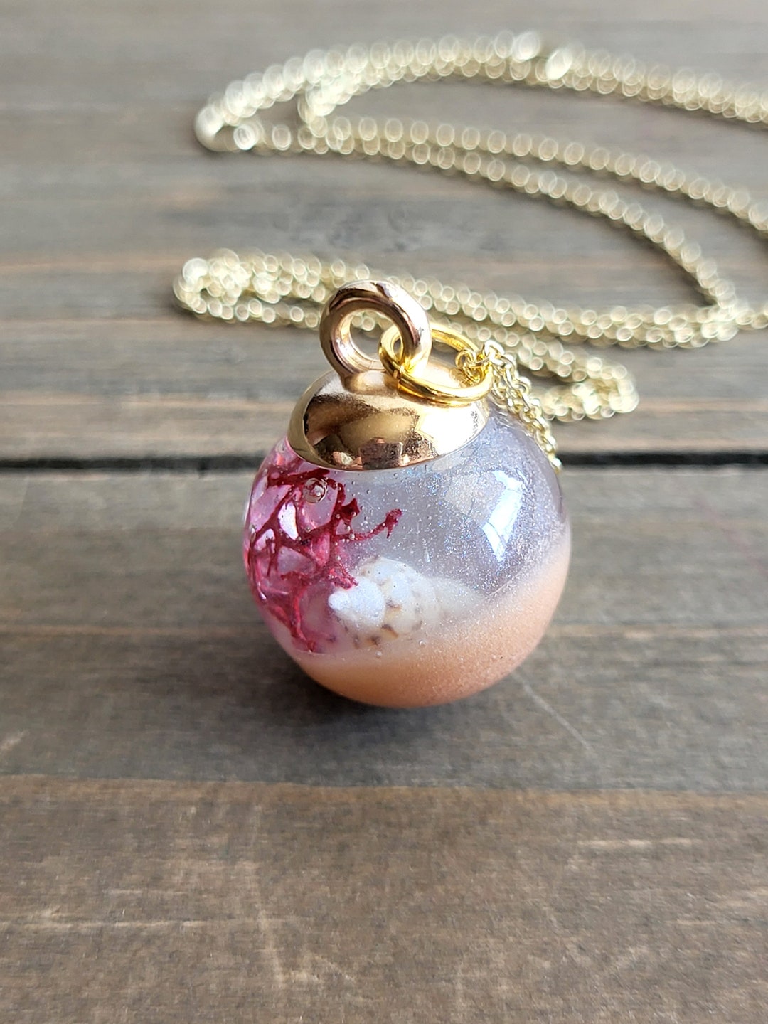 14k Gold Ocean Glass Ball Necklace- Handmade Jewelry- Gold Ocean ...