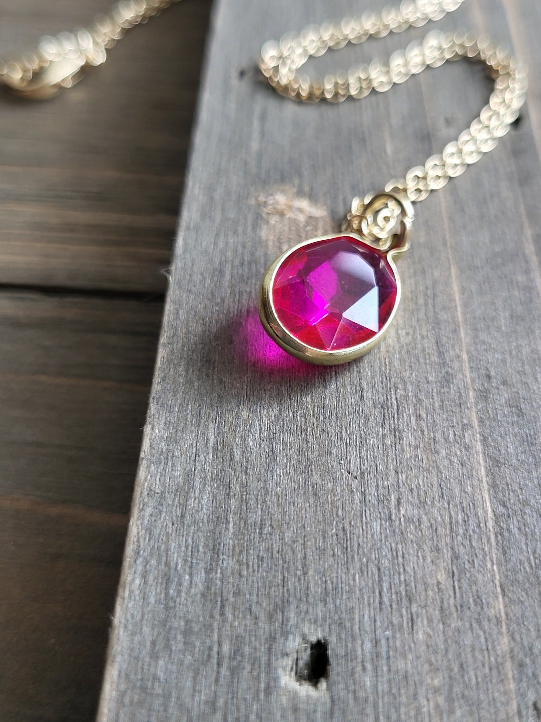 Magenta Gem Crystal Necklace- Crystal Necklace- 18k Gold Necklace Chain ...