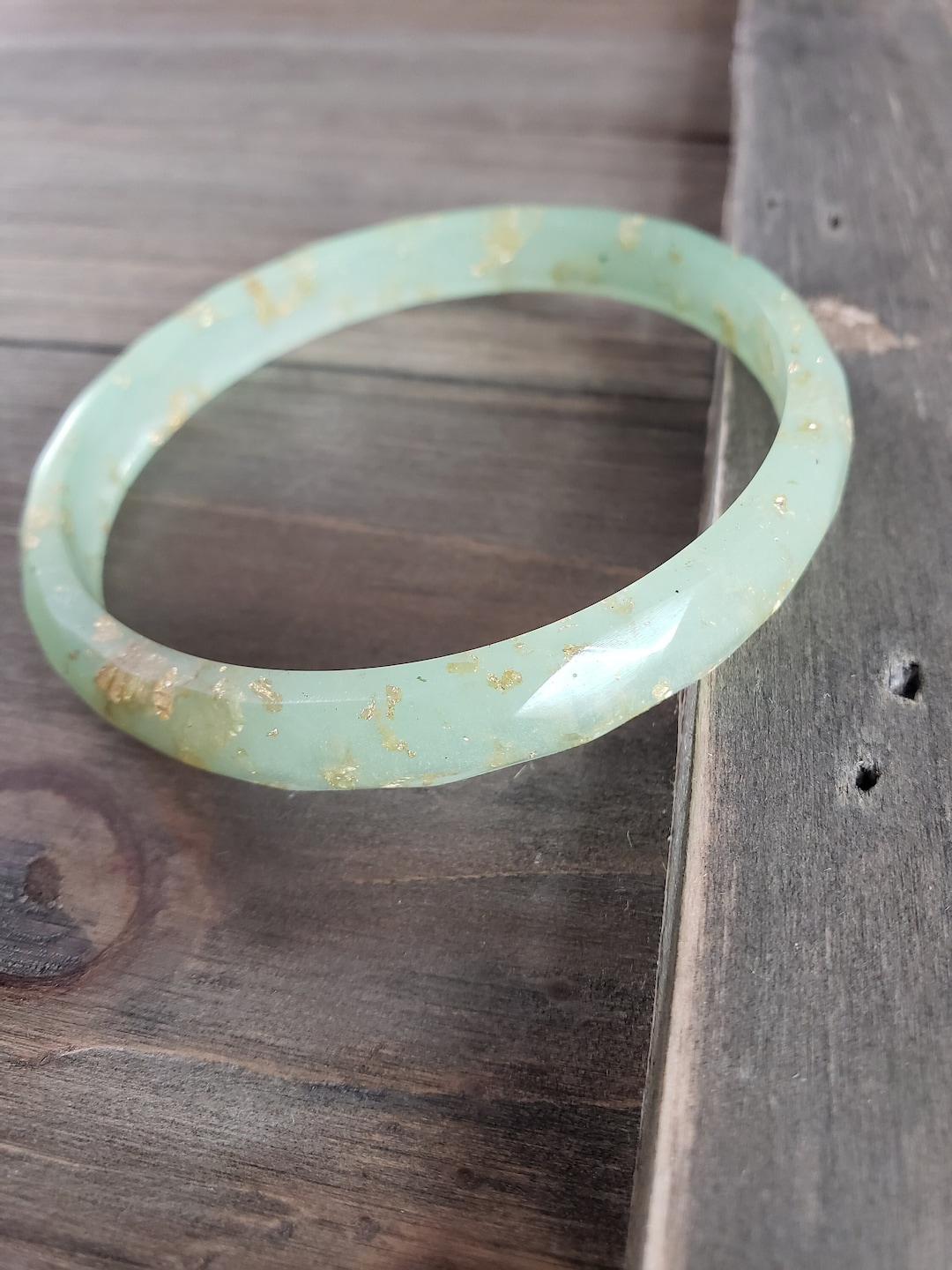 Jade Resin Bangle- Real Gold Flake Jewelry- Resin Bracelet- Jade Green ...