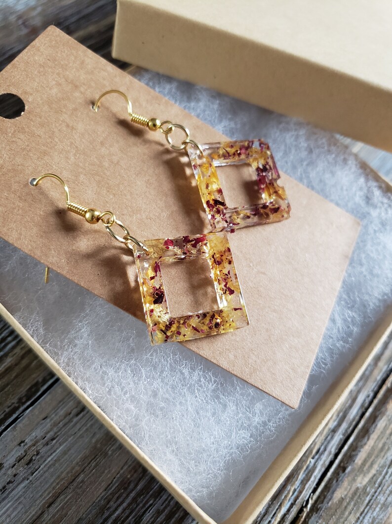 Flower Square Resin Earrings Handmade Earrings Resin | Etsy