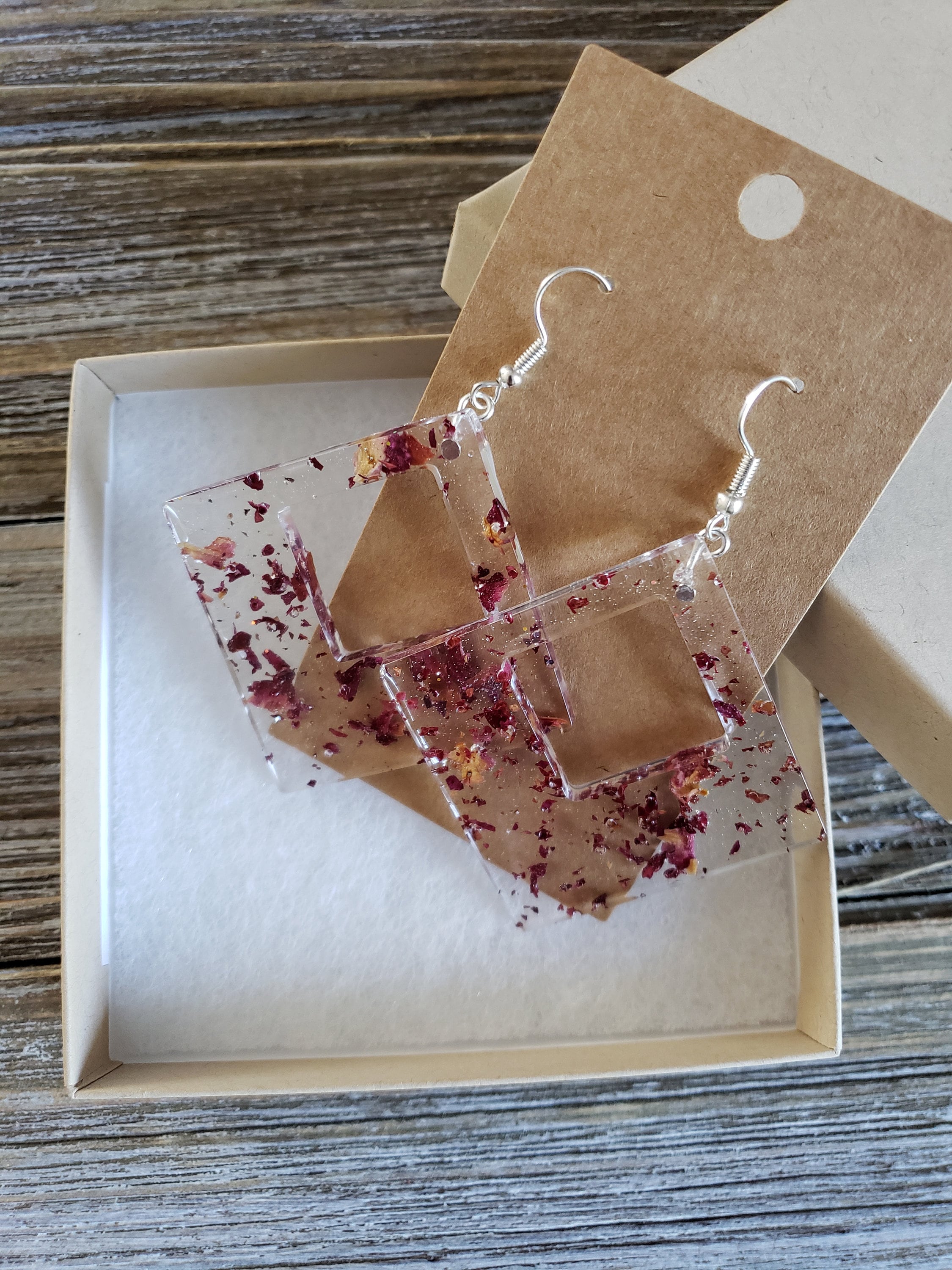 Resin Rose Petal Earrings Handmade Earrings Resin Flower | Etsy